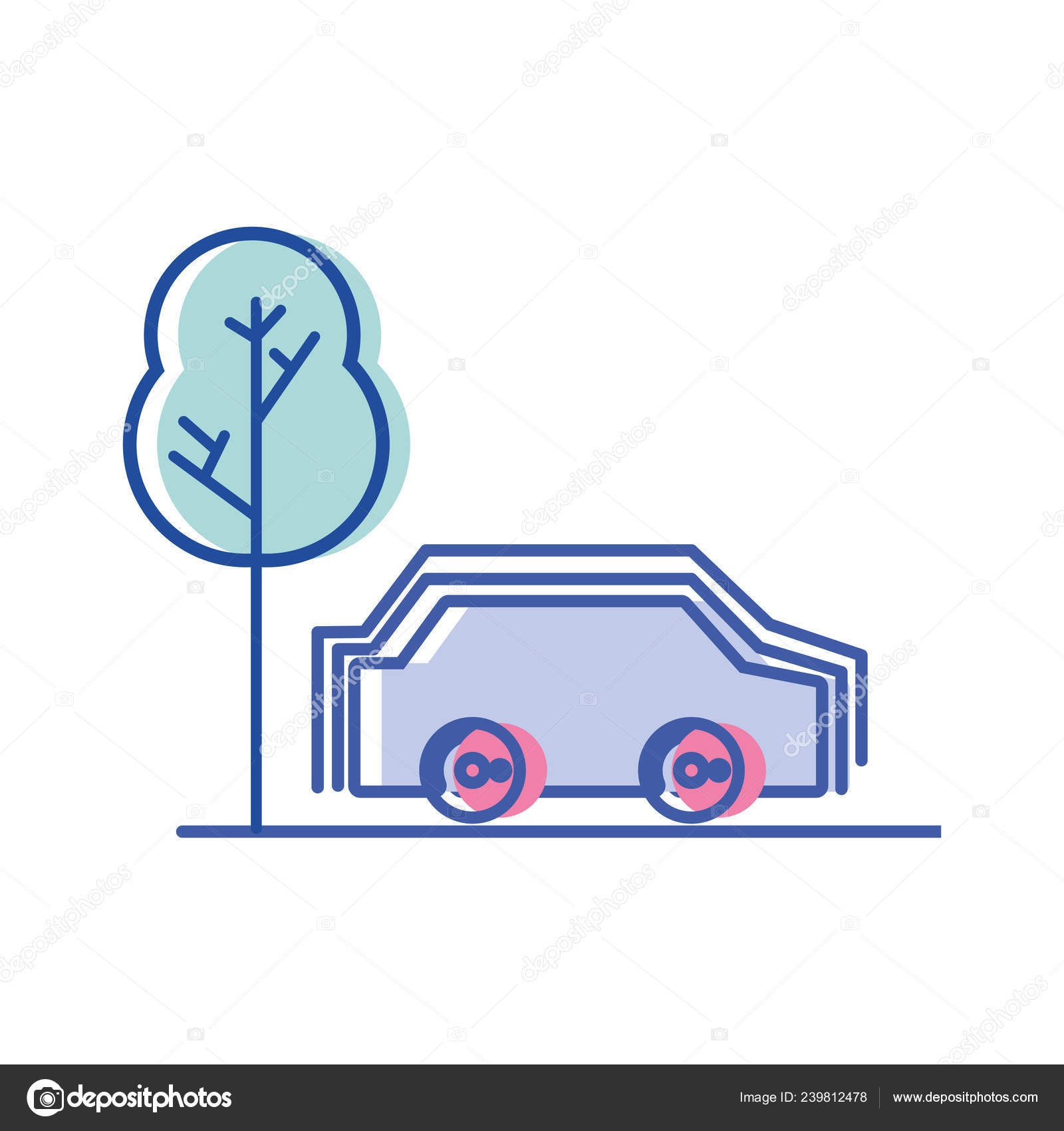 Car Transportation Road Tree Vector Illustration Stock Vector Image by ...