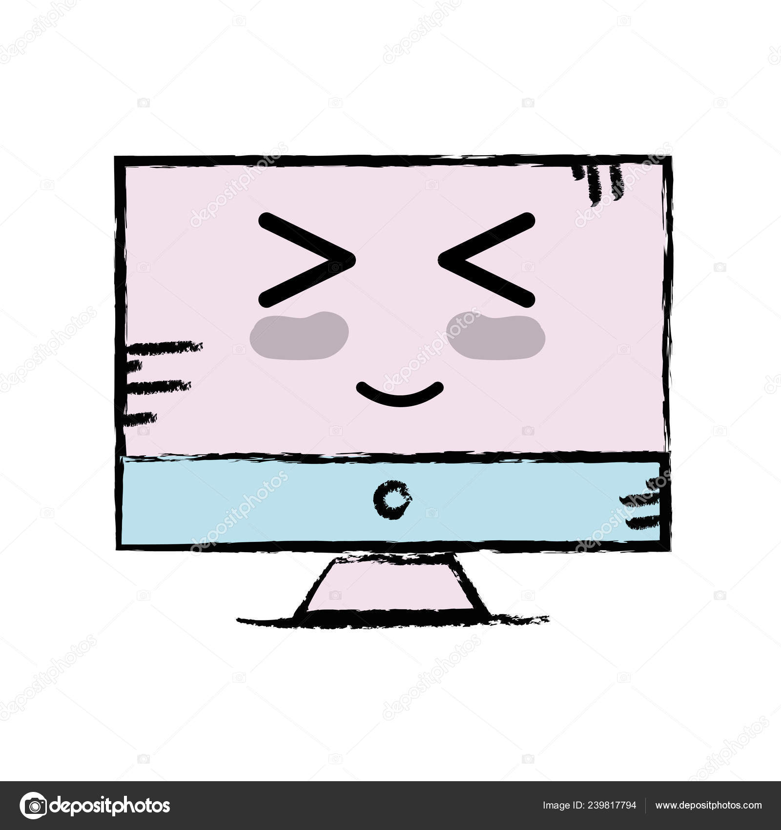 Kawaii Cute Happy Computer Technology Vector Illustration Stock Vector ...