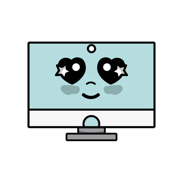 Colorful Happy Computer Screen Kawaii Cartoon Vector Illustration Stock ...
