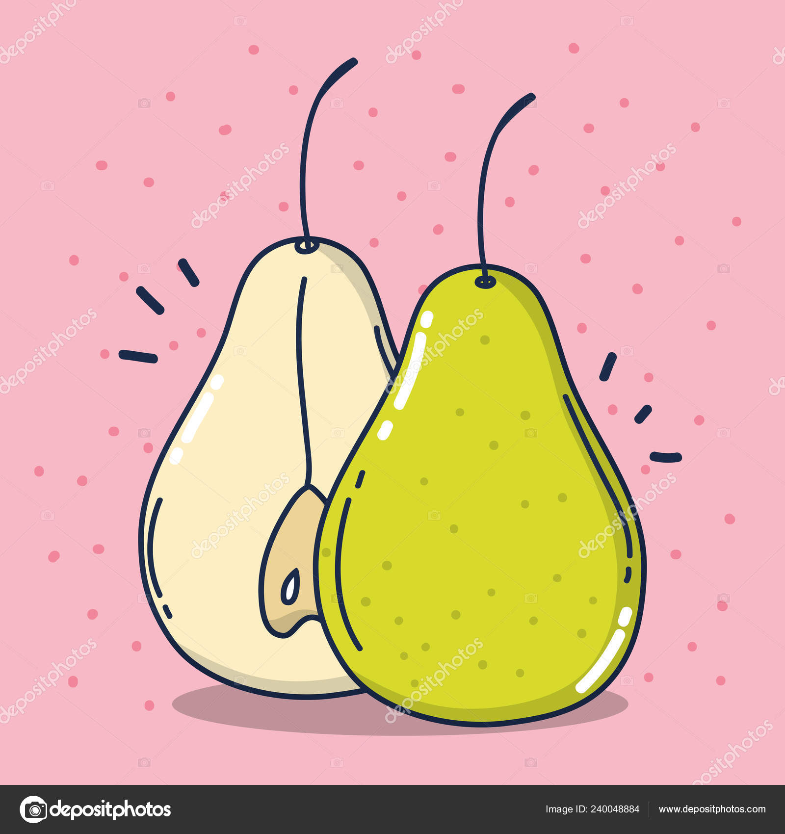 Pears Half Cut Fresh Delicious Fruit Cartoon Vector Illustration ...