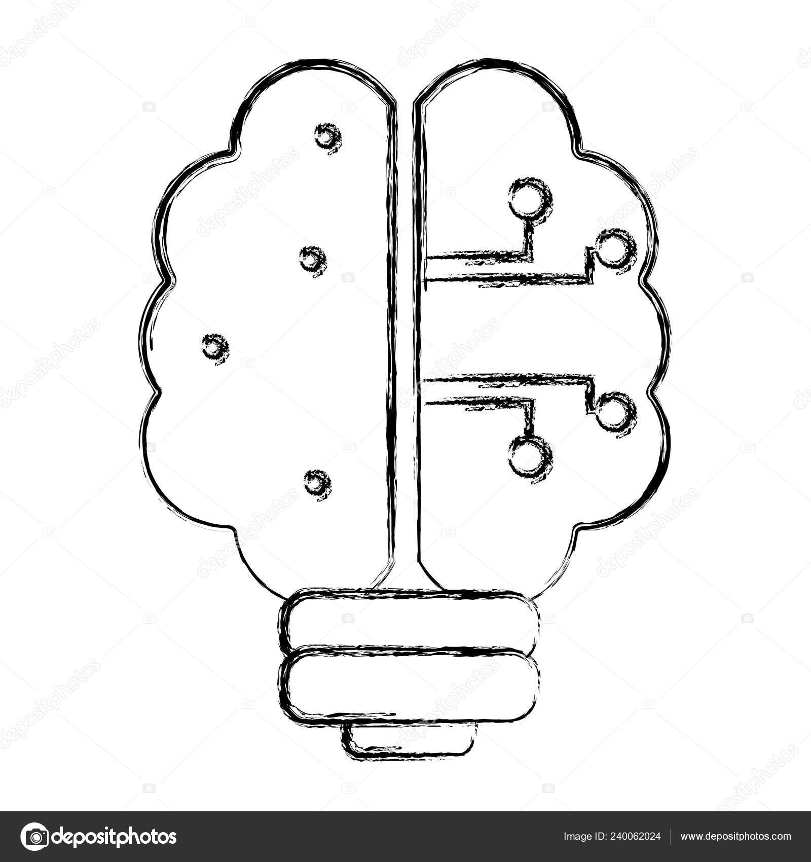 Grunge Brain Bulb Technology Artificial Intelligence Vector ...