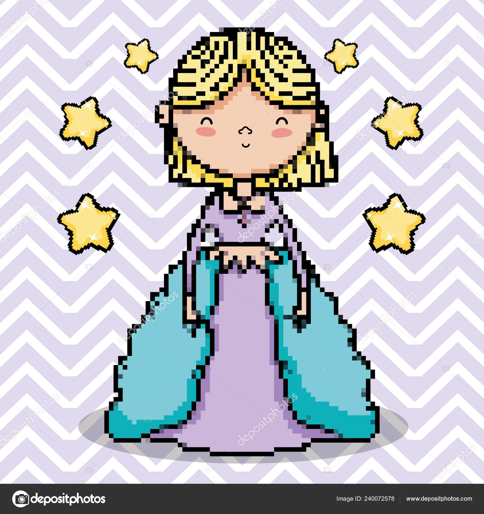 Cute Princess Pixel Art Videogame Vector Illustration Graphic Design ...