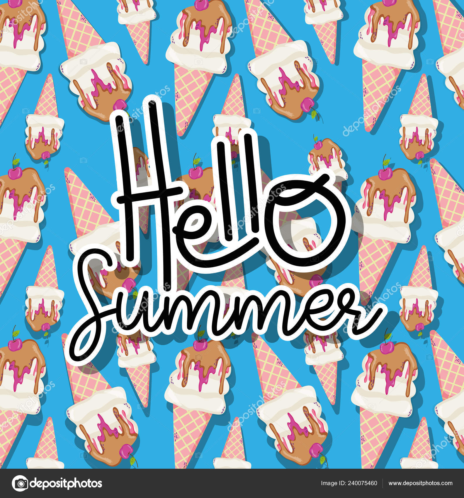 Hello Summer Ice Cream Background Pattern Cartoons Vector Illustration ...