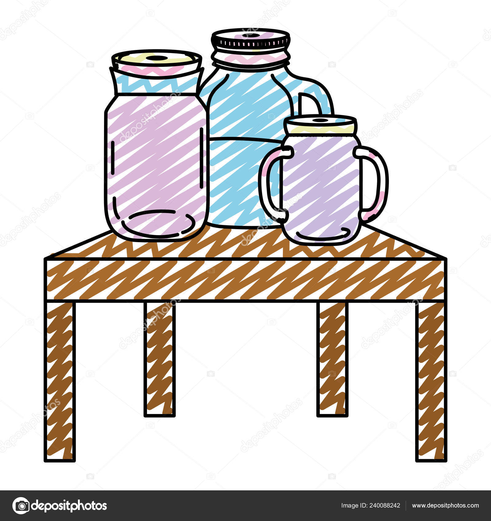 Doodle Mason Jar Water Preserve Table Vector Illustration Stock Vector ...