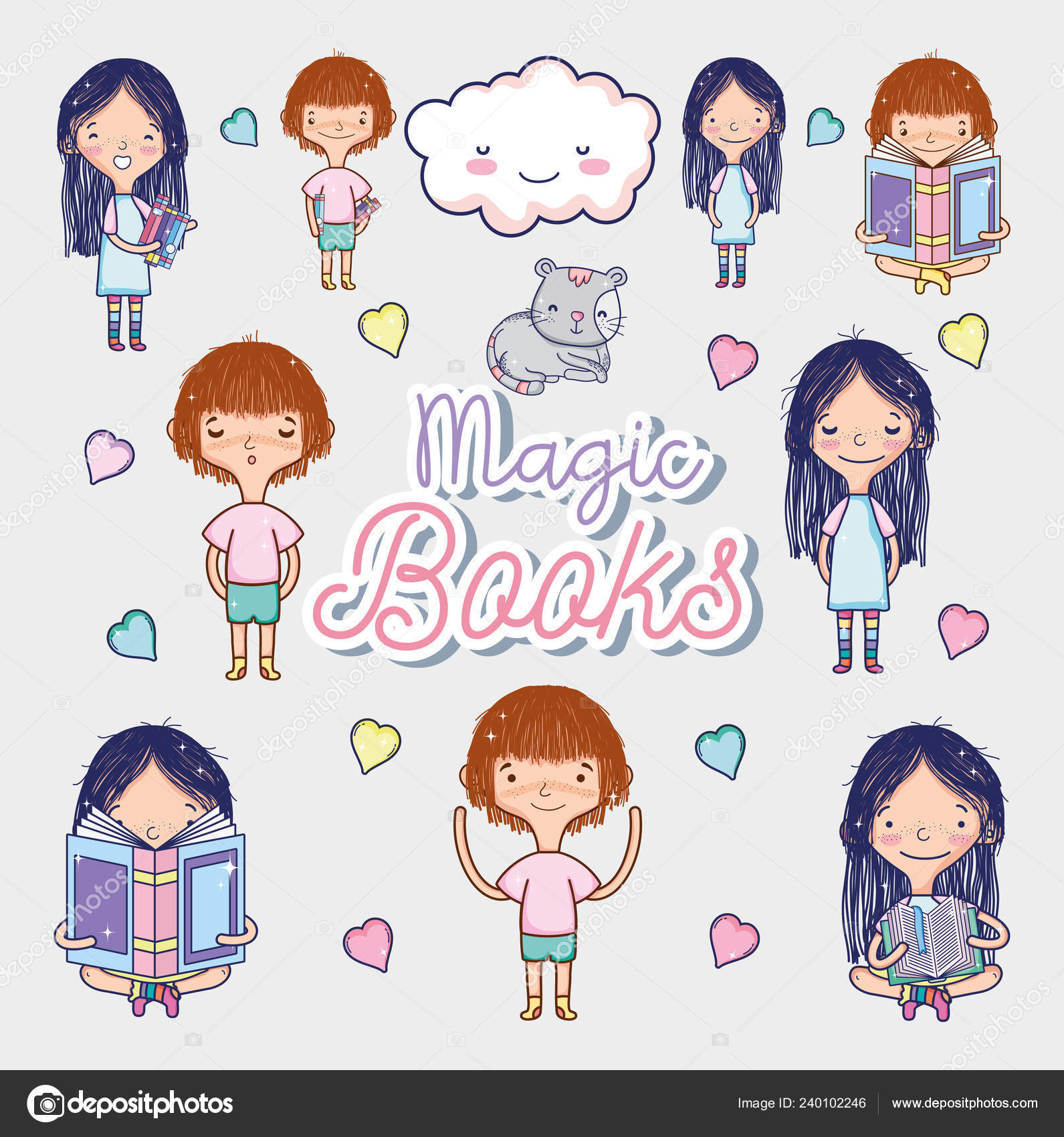 Chicas Lindas Libros Dibujos Animados Vector Ilustración Diseño Gráfico ...