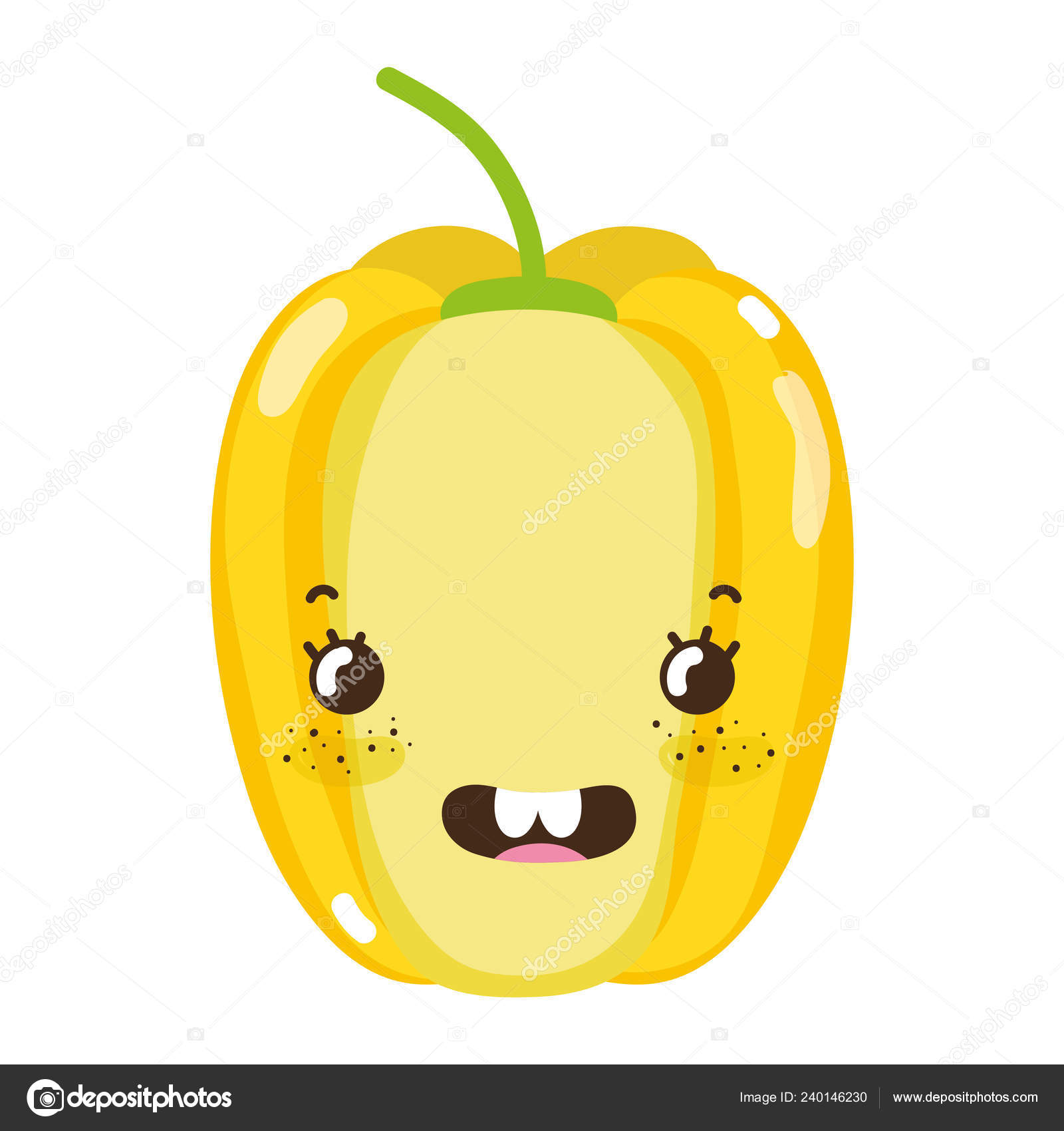 Kawaii Scared Pepper Delicious Vegetable Vector Illustration Stock ...