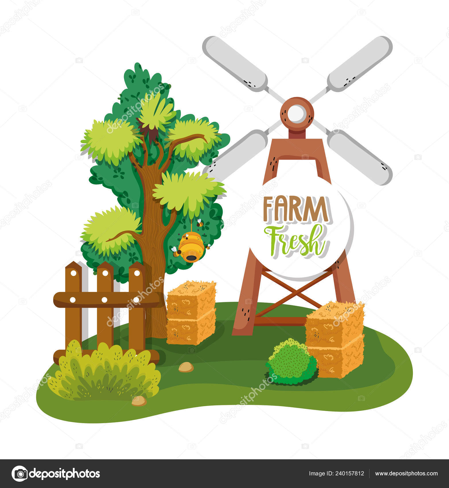 Farm Fresh Windmill Nature Cartoons Vector Illustration Graphic Design ...
