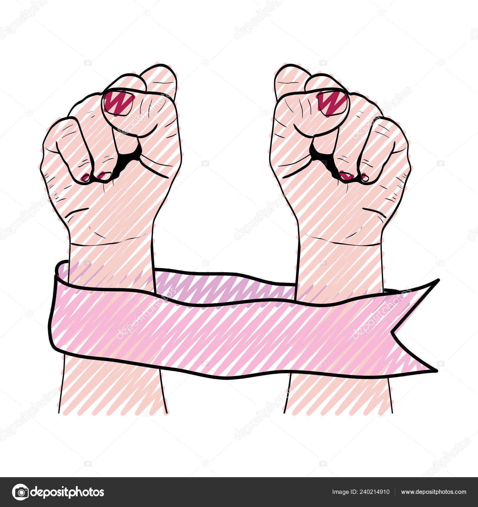 Doodle People Hands Oppose Ribbon Vector Illustration Stock Vector ...