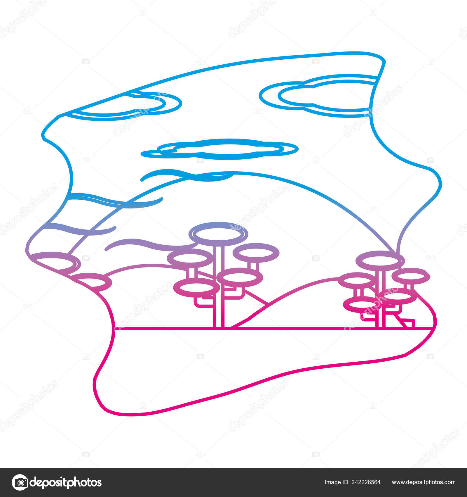 Degraded Line Nature Landscape Mountains Cute Trees Vector Illustration ...