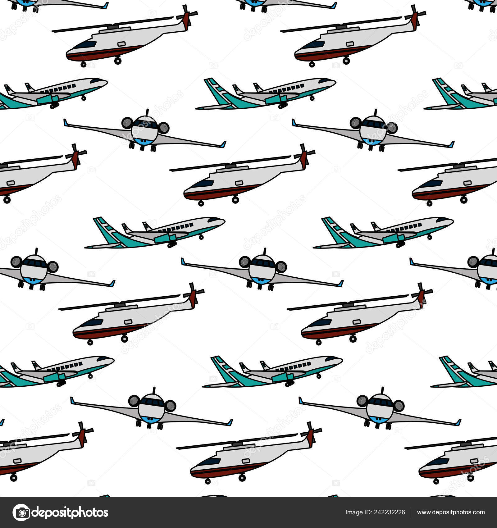 Airplane Helicopter Travel Transport Background Vector Illustration ...