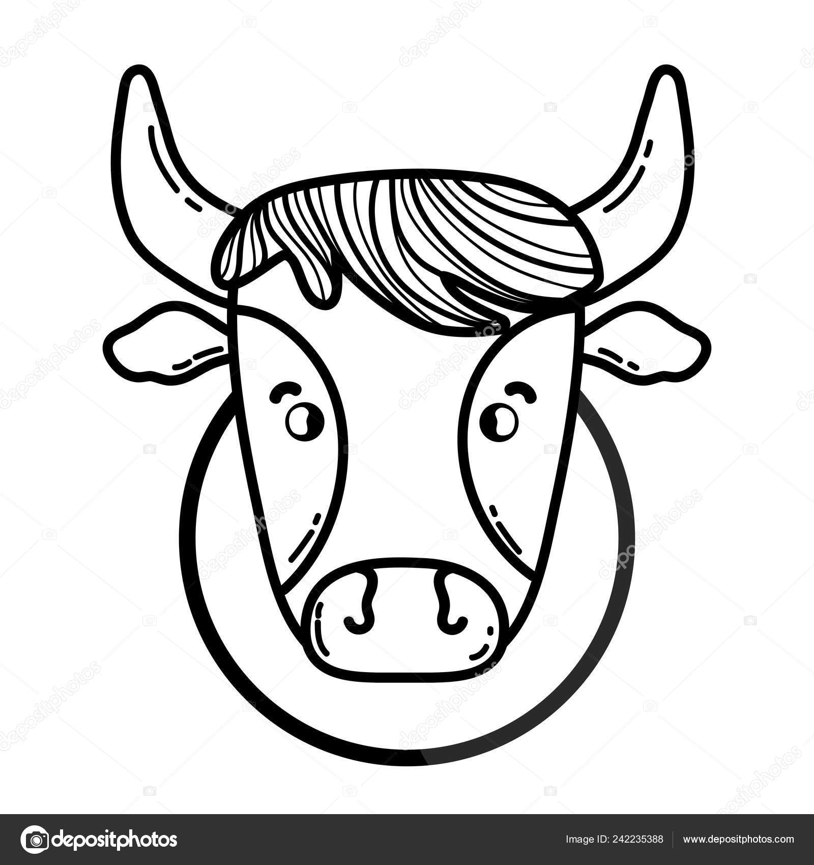 Line Cute Cow Head Farm Animal Vector Illustration Stock Vector Image ...