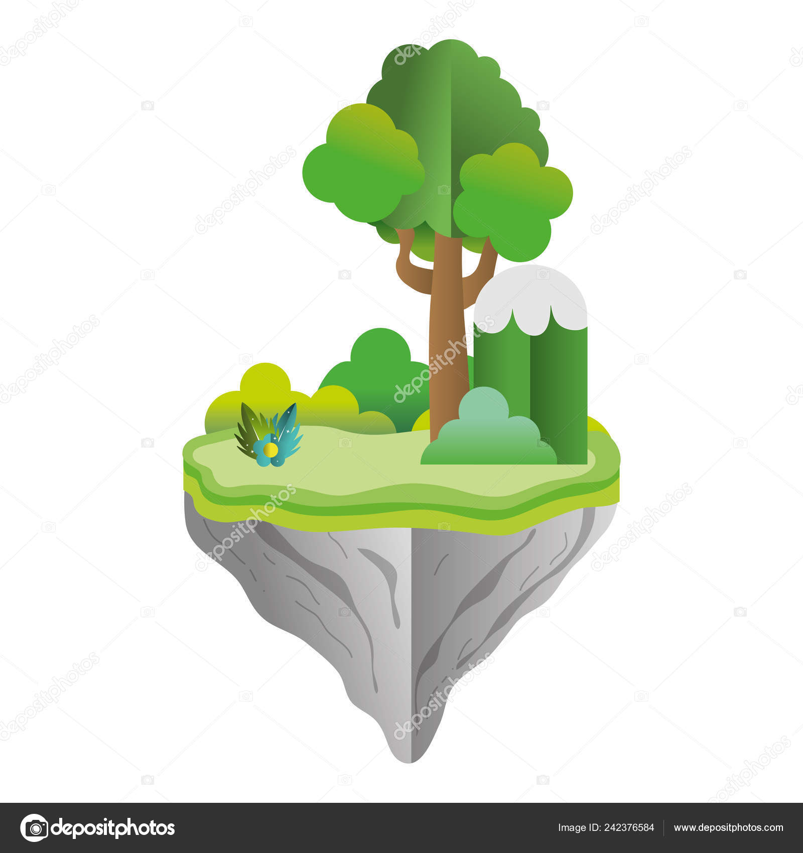Tropical Bushes Tree Float Island Vector Illustration Stock Vector ...