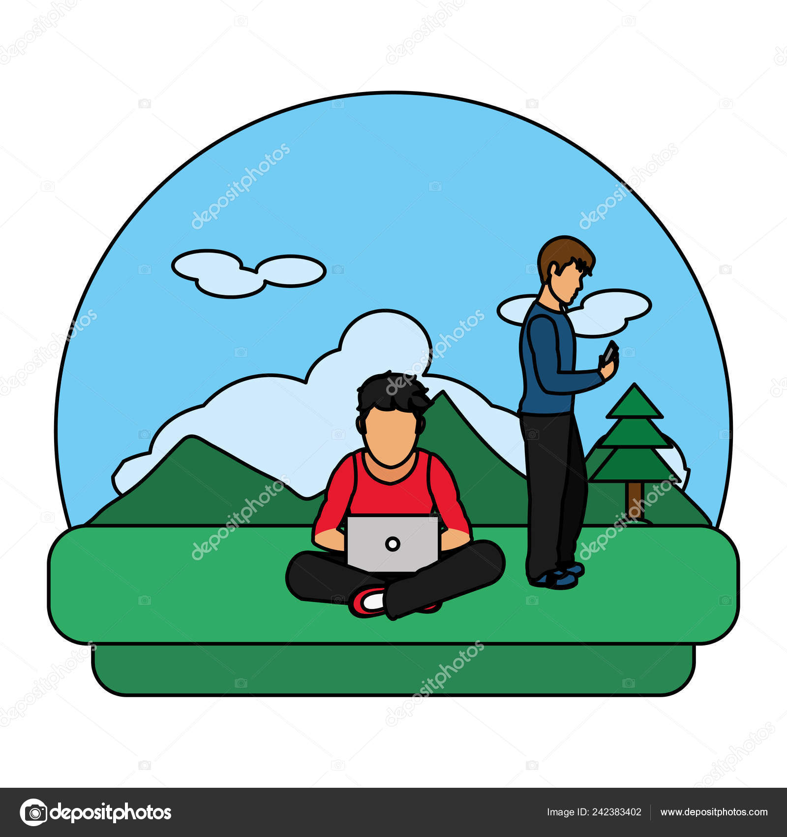 Color Calm Man Concentrated Nature Landscape Vector Illustration Stock ...