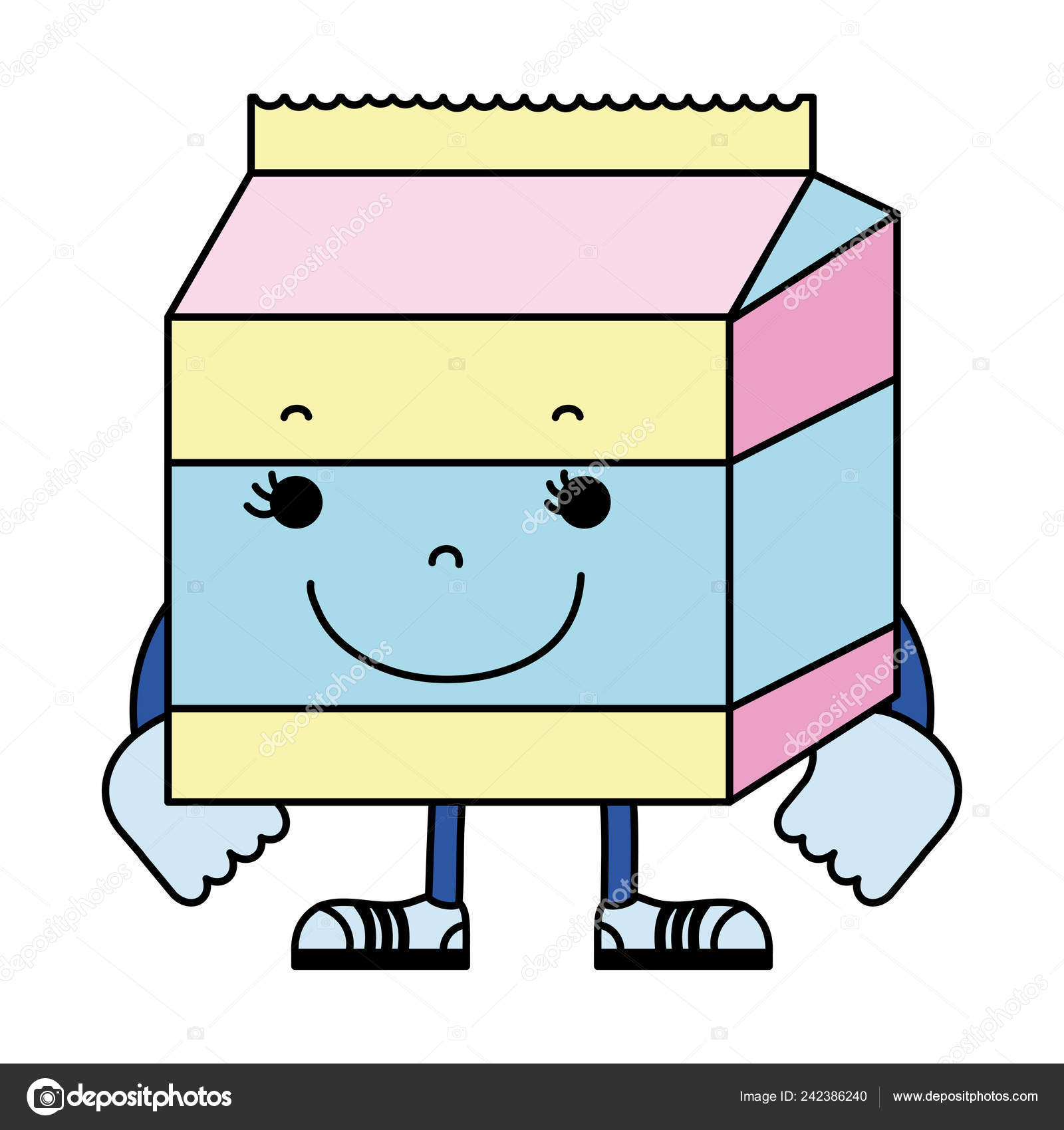 Color Kawaii Happy Milk Box Nutrition Vector Illustration Stock Vector ...
