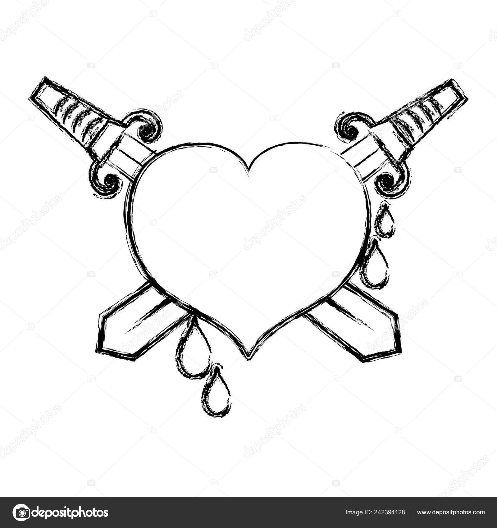 Grunge Swords Weapon Heart Blood Drops Vector Illustration Stock Vector ...