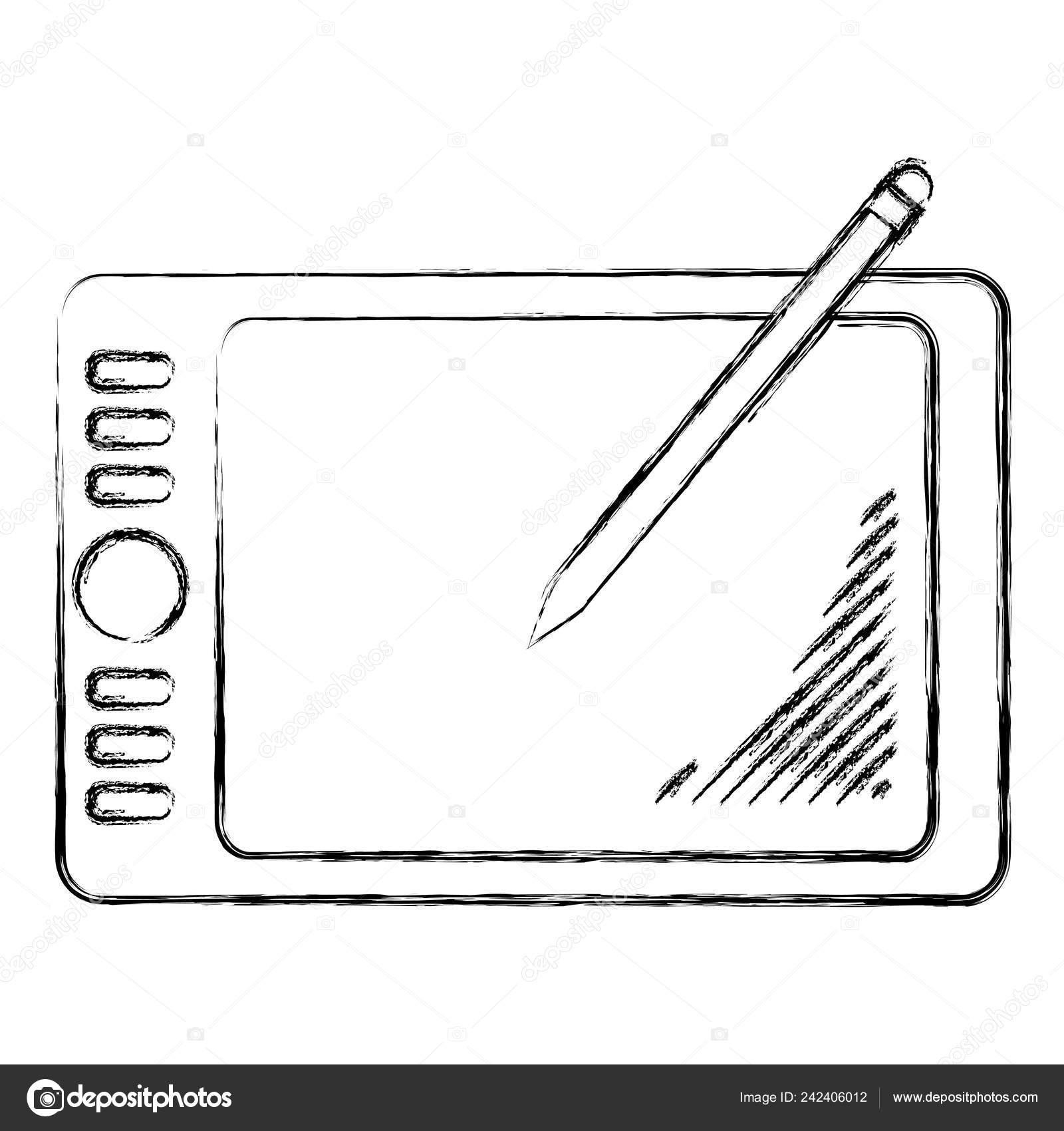 Grunge Electronic Graphic Tablet Digital Pen Vector Illustration Stock ...