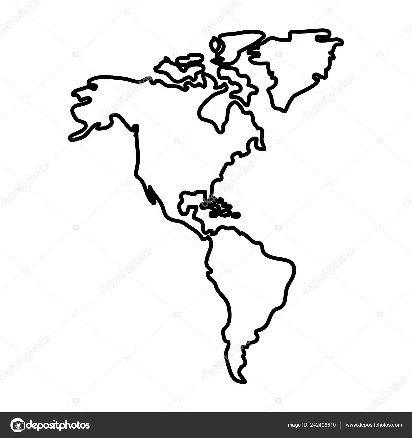 Línea Global América Mapa Geografía Continente Vector Ilustración ...