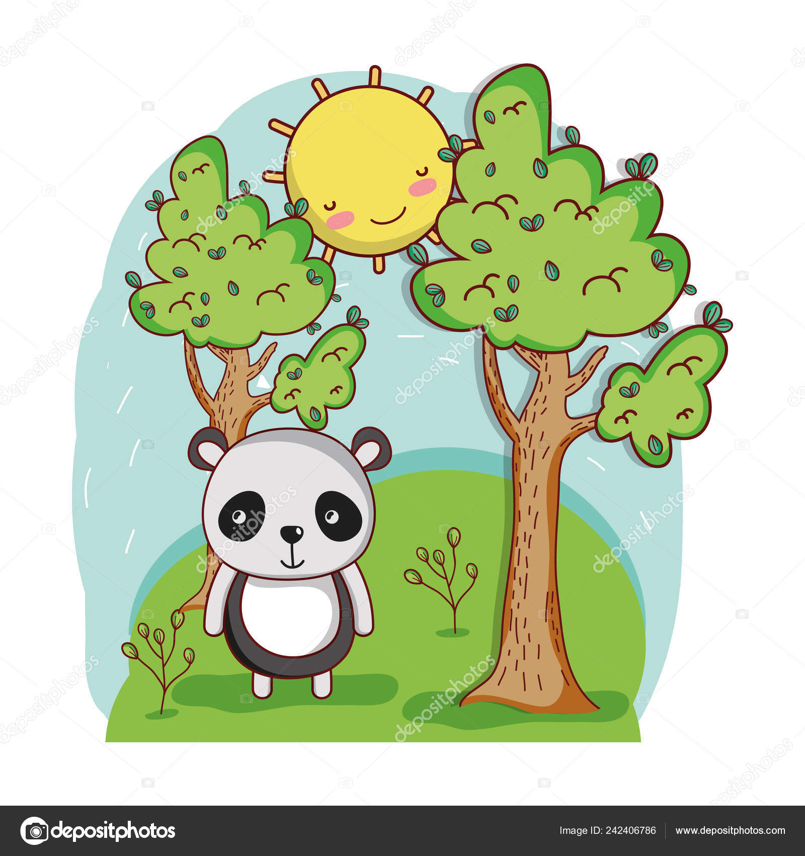 Cute Panda Wild Animal Landscape Vector Illustration Stock Vector by ...