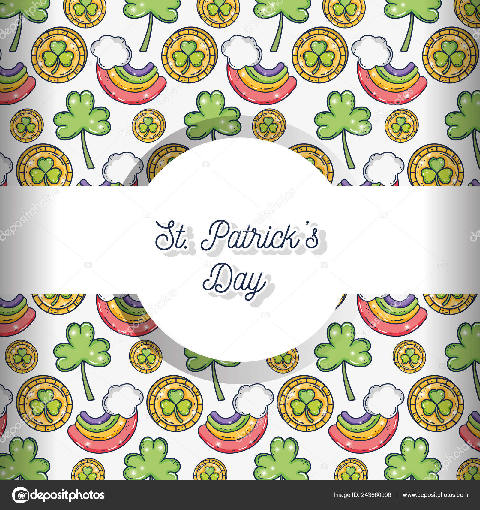 Gold Coins Clover Rainbow Background Vector Illustration Stock Vector ...