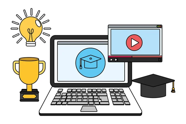 Online Education Computer Cartoon Vector Illustration Graphic Design ...