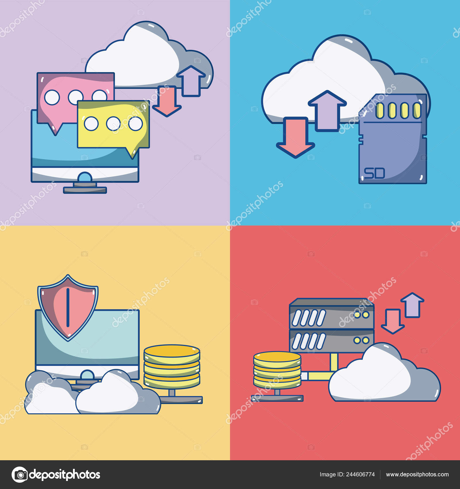 Cloud Computing Cartoons Elements Frames Vector Illustration Graphic ...