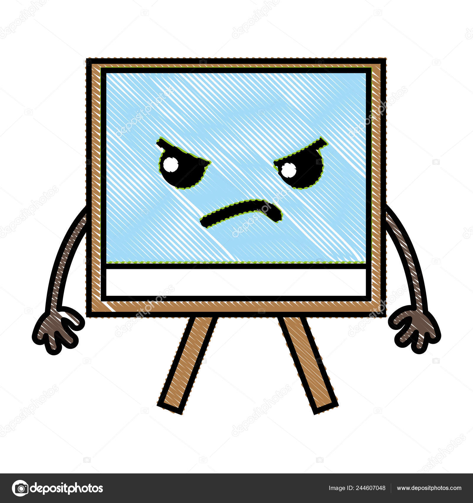 Grated Angry Cute Board Object Kawaii Vector Illustration Stock Vector ...