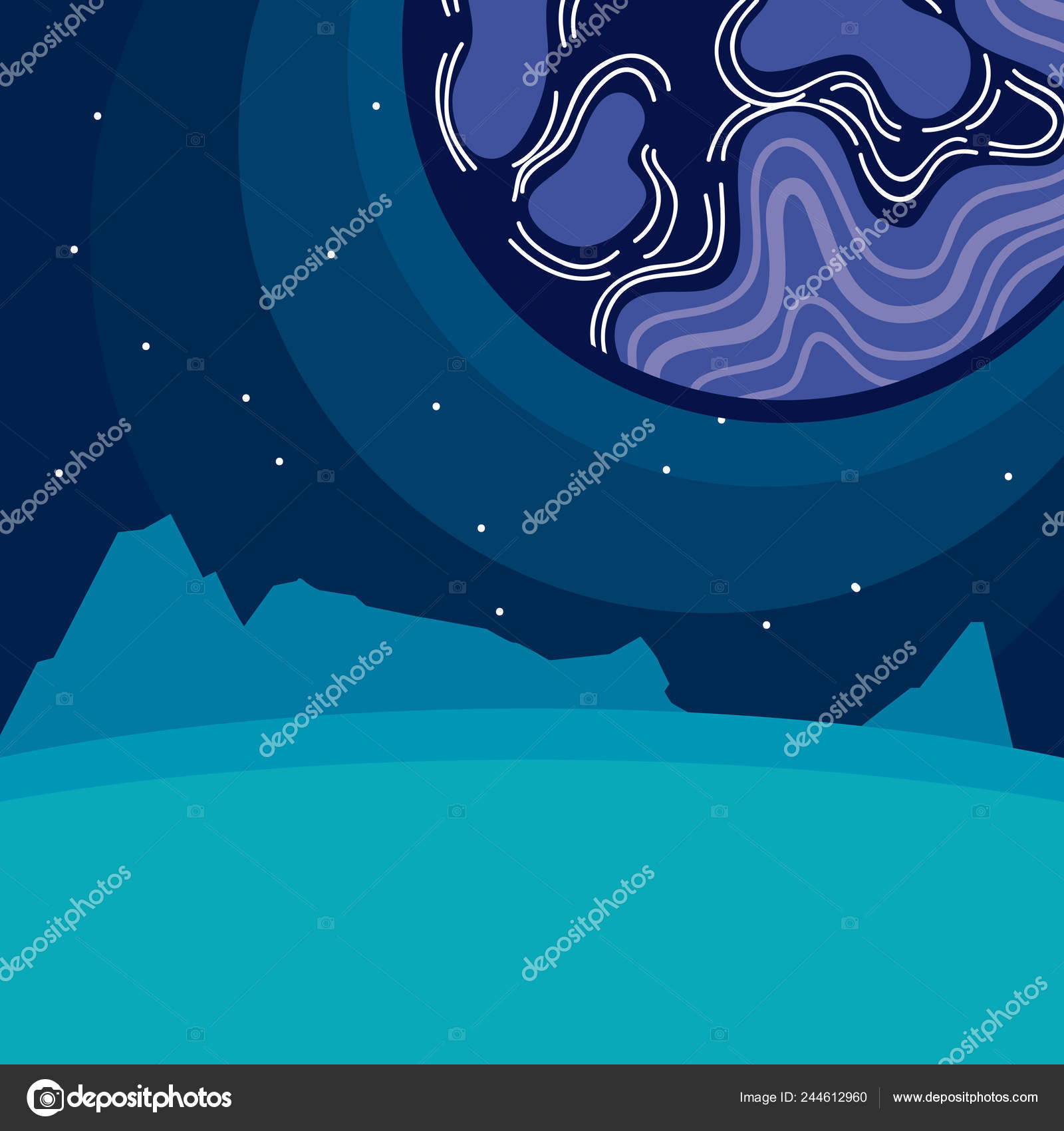 Pluto Planet Seen Ground Scenery Cartoon Vector Illustration Graphic ...