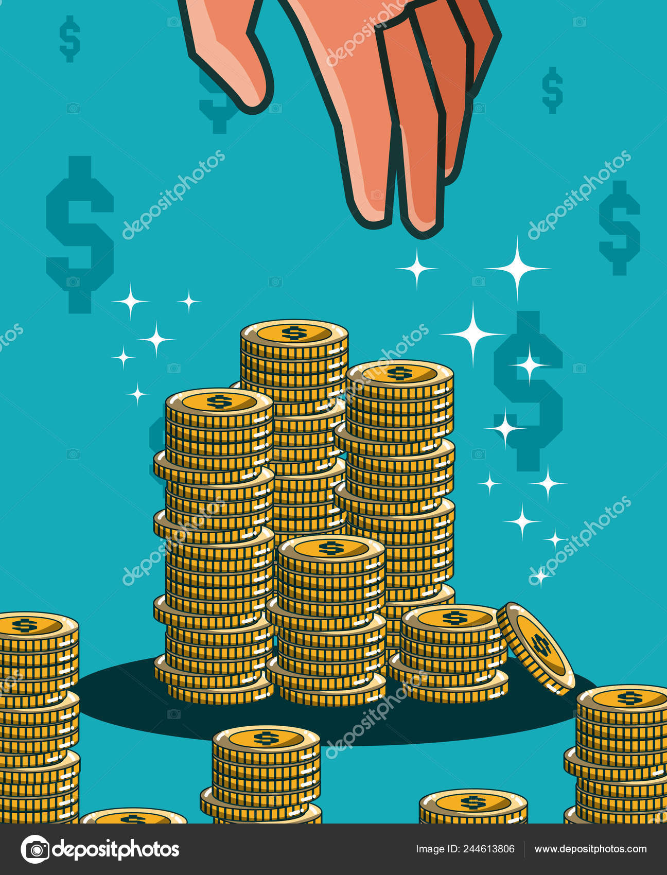 Hand Grabbing Coins Cartoon Vector Illustration Graphic Design — Stock ...