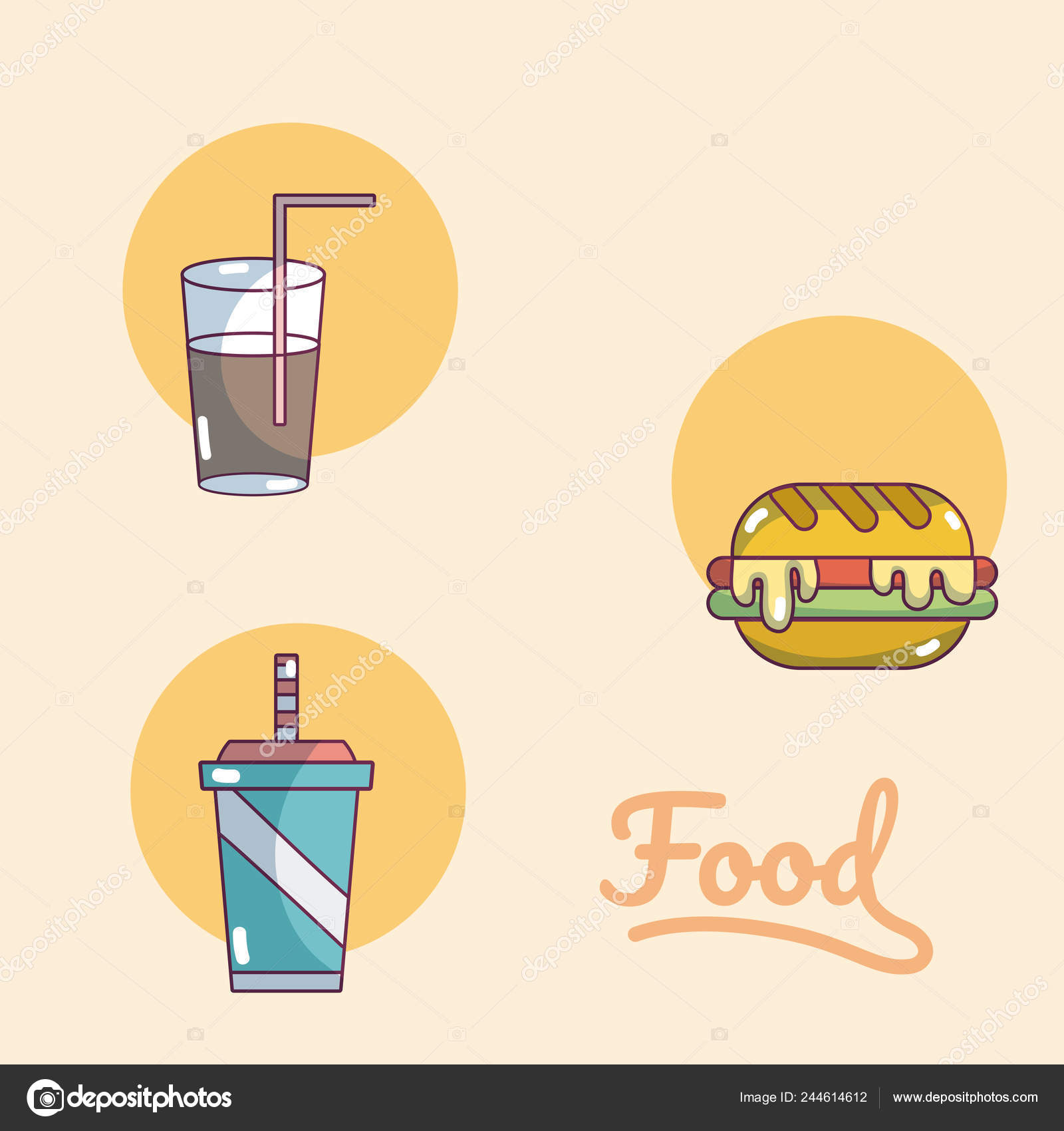 Set Food Cartoons Symbols Vector Illustration Graphic Design Stock ...