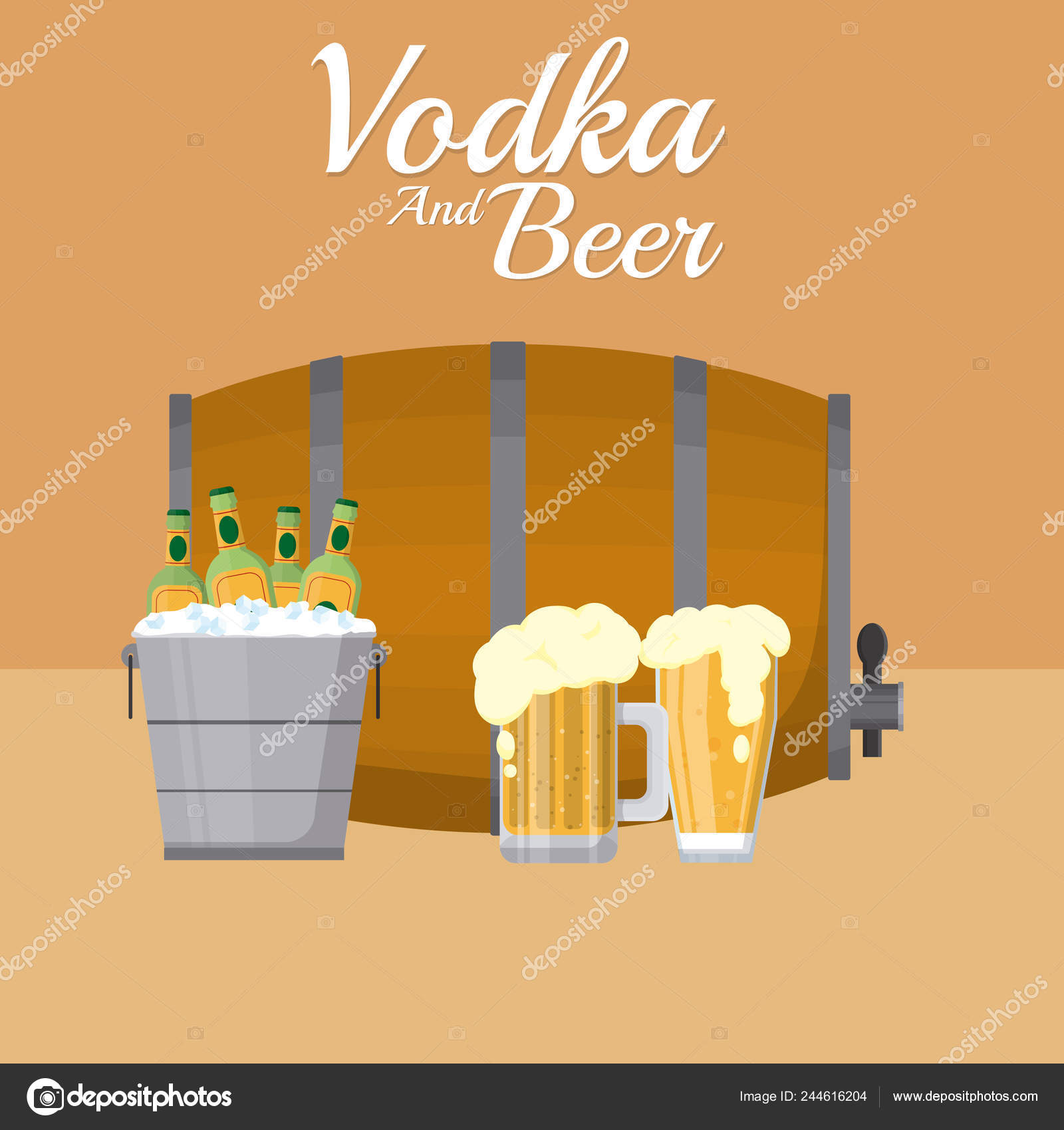 Beer Barrel Cups Ice Bucket Vector Illustration Graphic Design Stock ...