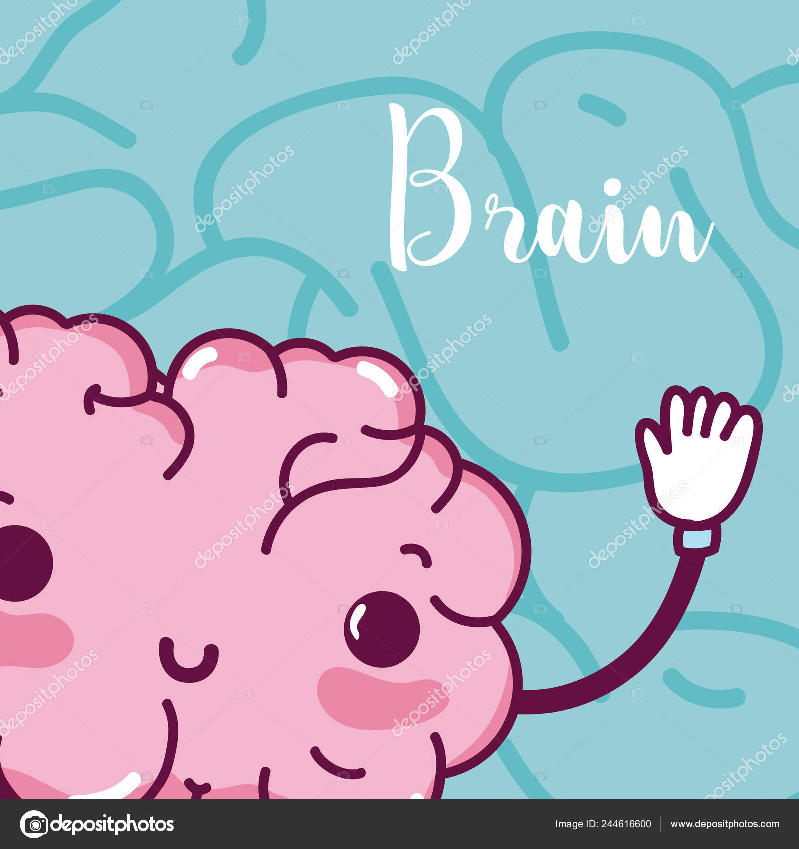 Cute Brain Saying Hello Cartoon Vector Illustration Graphic Design ...