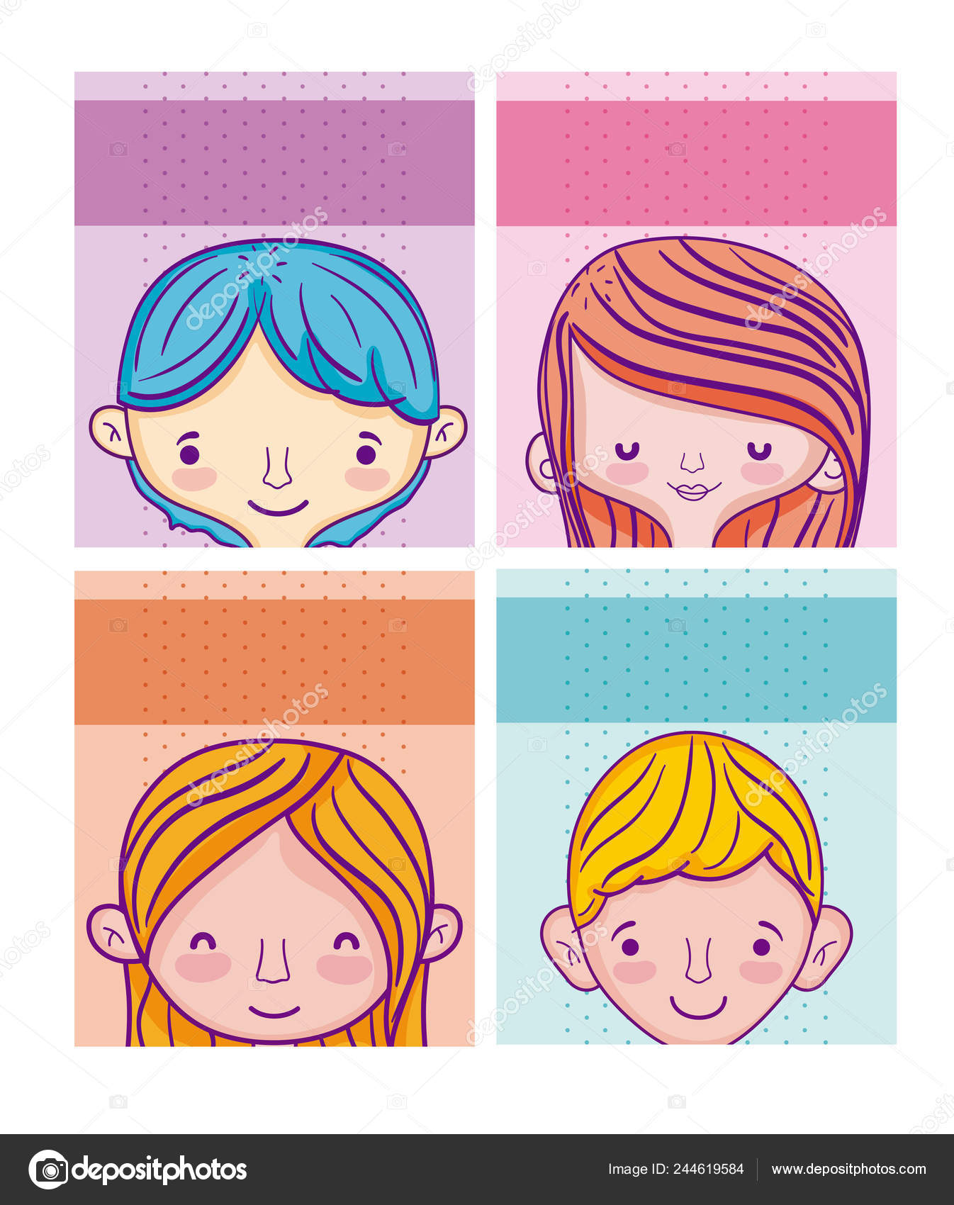 Set Kids Cartoons Cards Vector Illustration Graphic Design Stock Vector ...