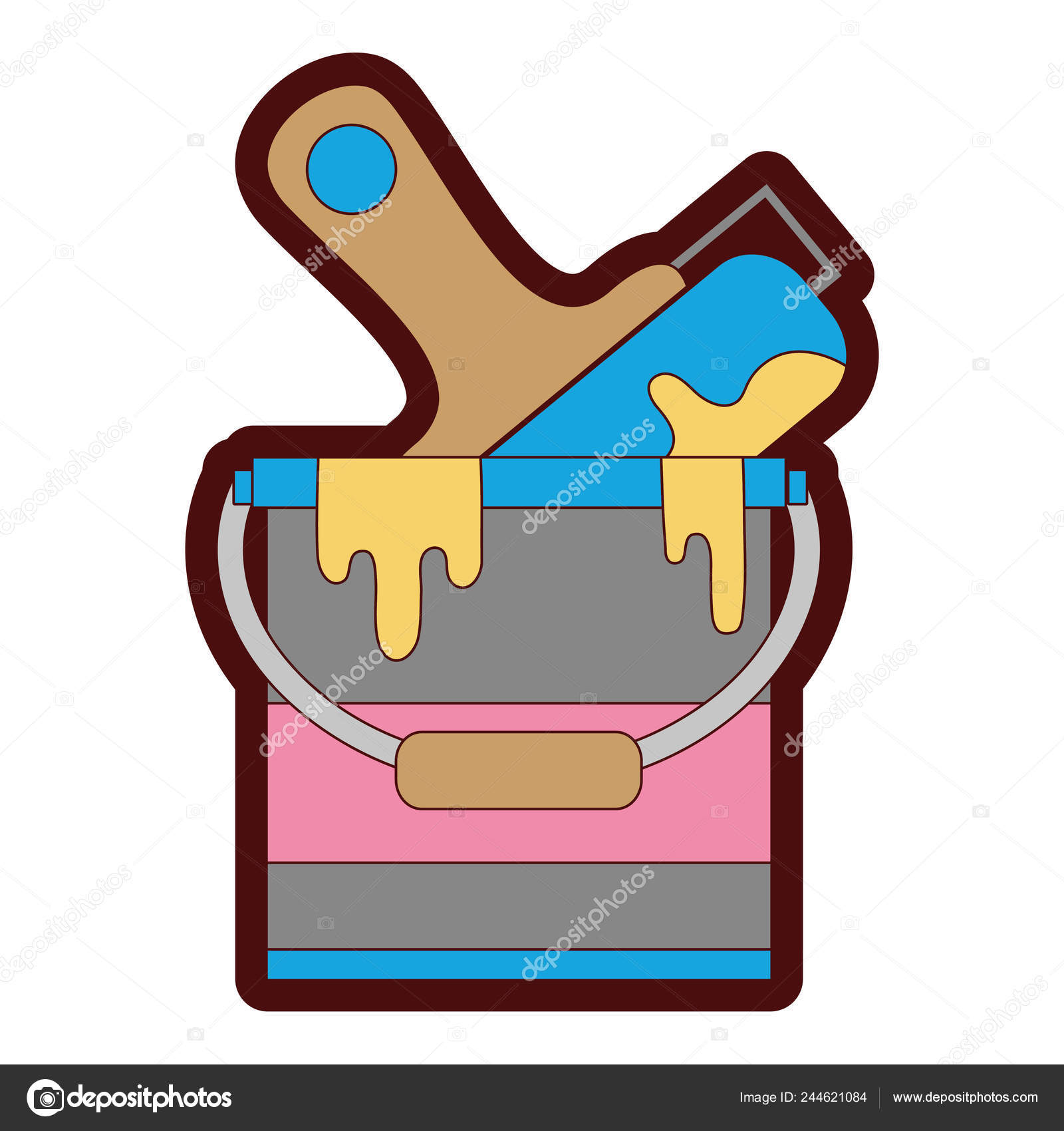 Line Color Paint Can Roller Art Design Vector Illustration Stock Vector ...