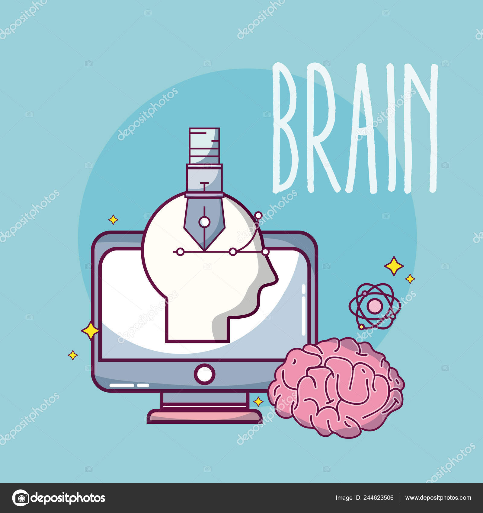 Image vectorielle Cerveau Technologie Concept Dessins Animés ...