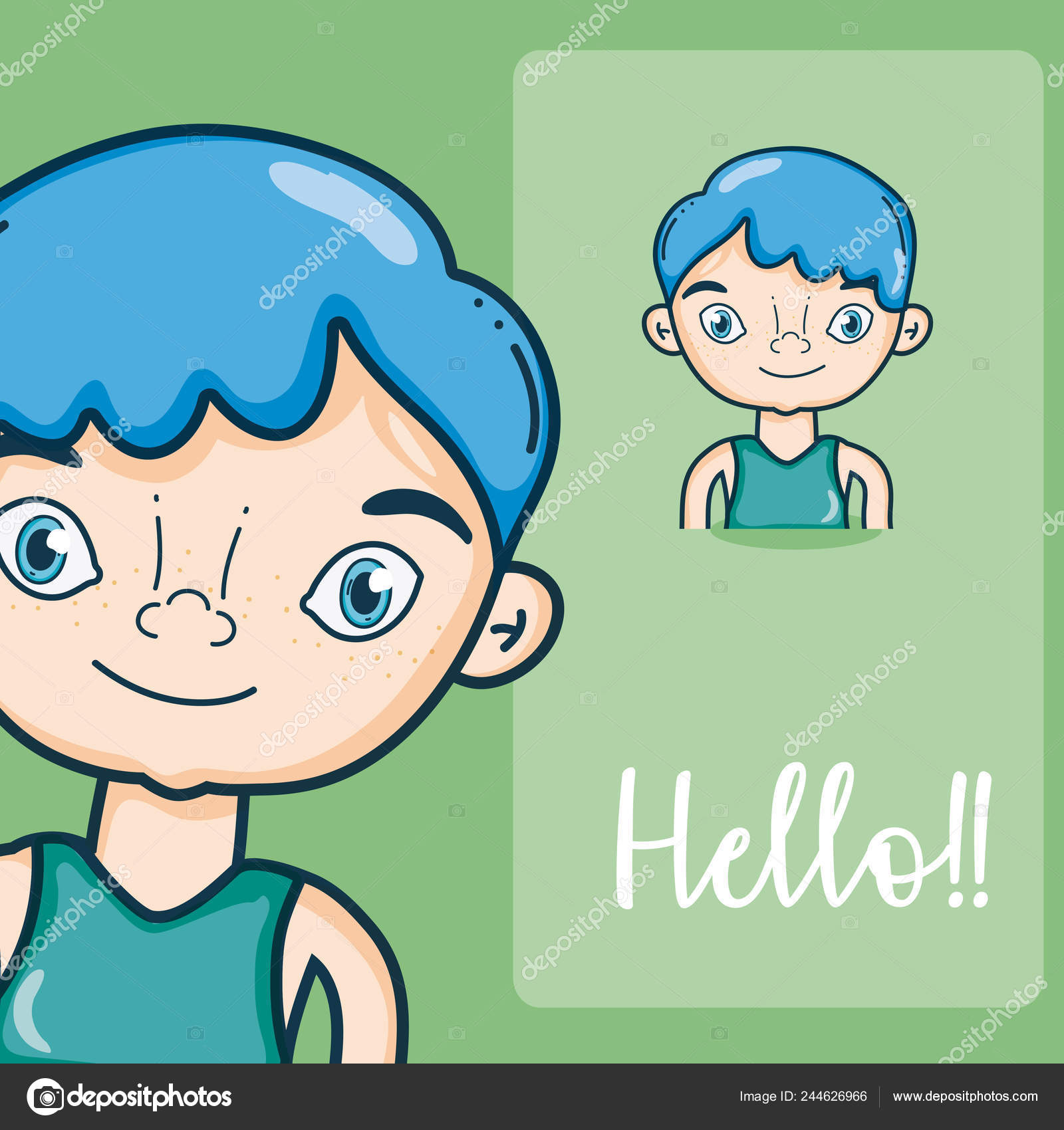 Cute Boy Saying Hello Cartoon Vector Illustration Graphic Design Stock ...