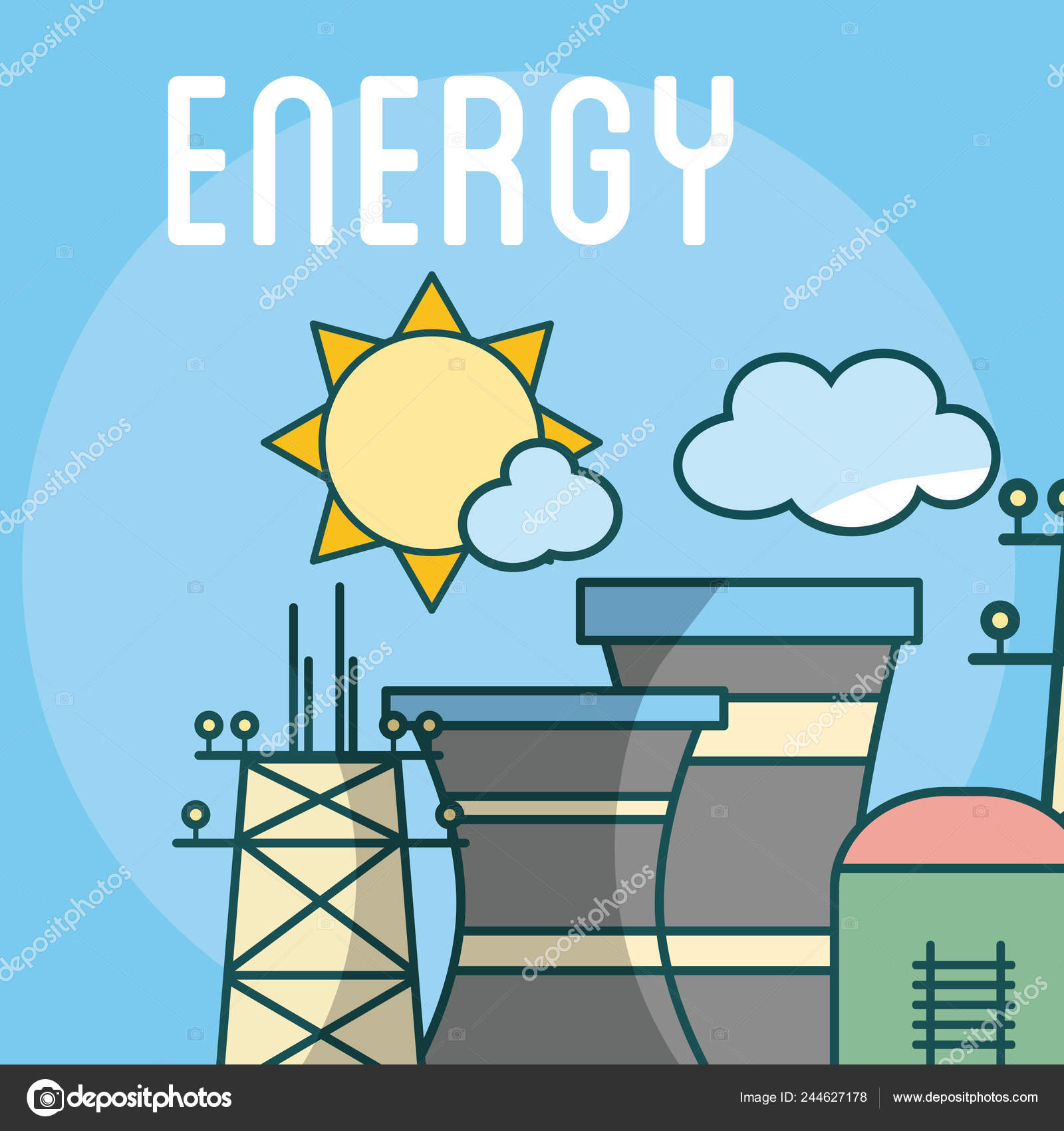 Electric Energy Plant Buildings Vector Illustration Graphic Design ...