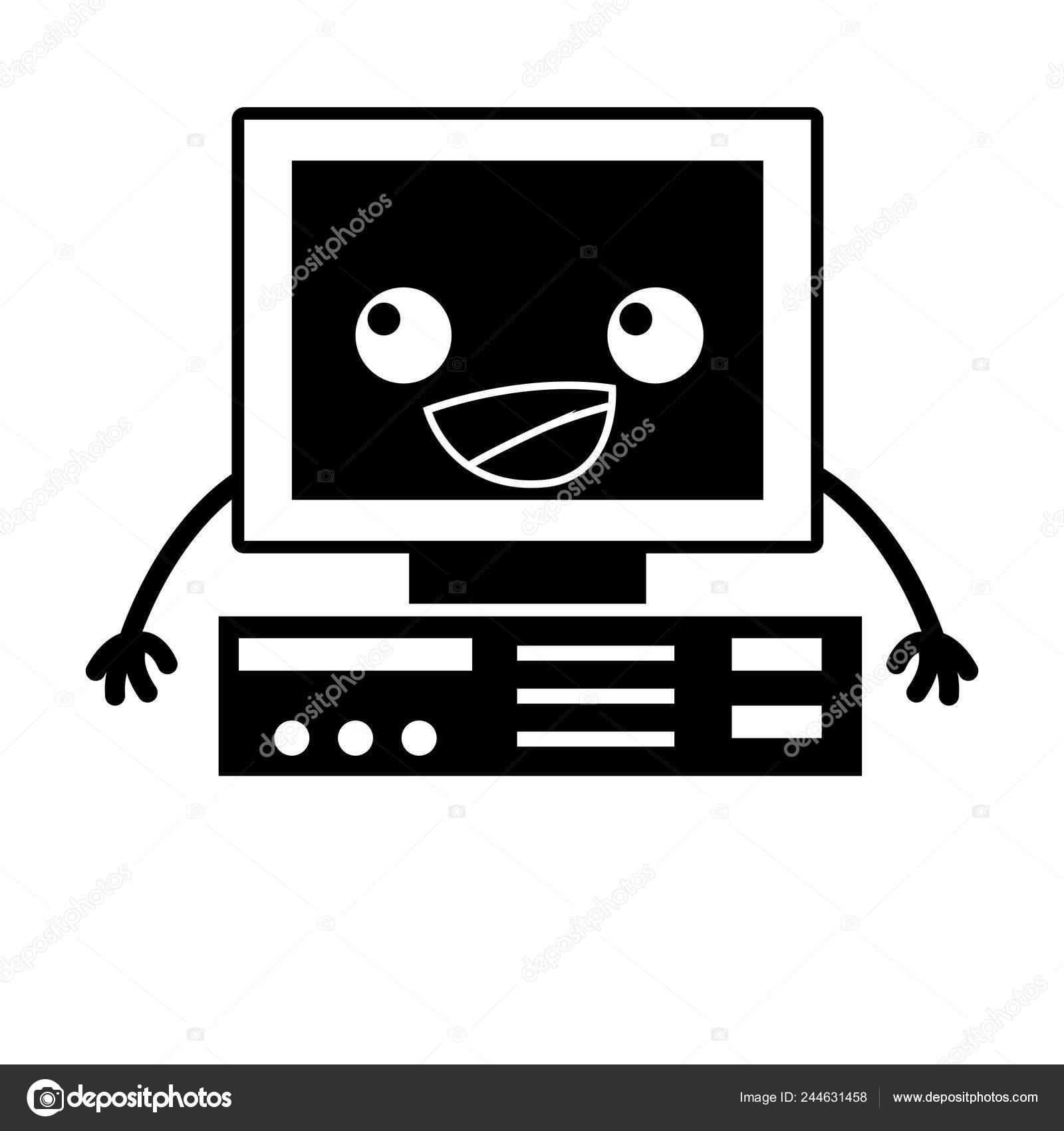 Contour Happy Computer Technology Kawaii Arms Vector Illustration Stock ...