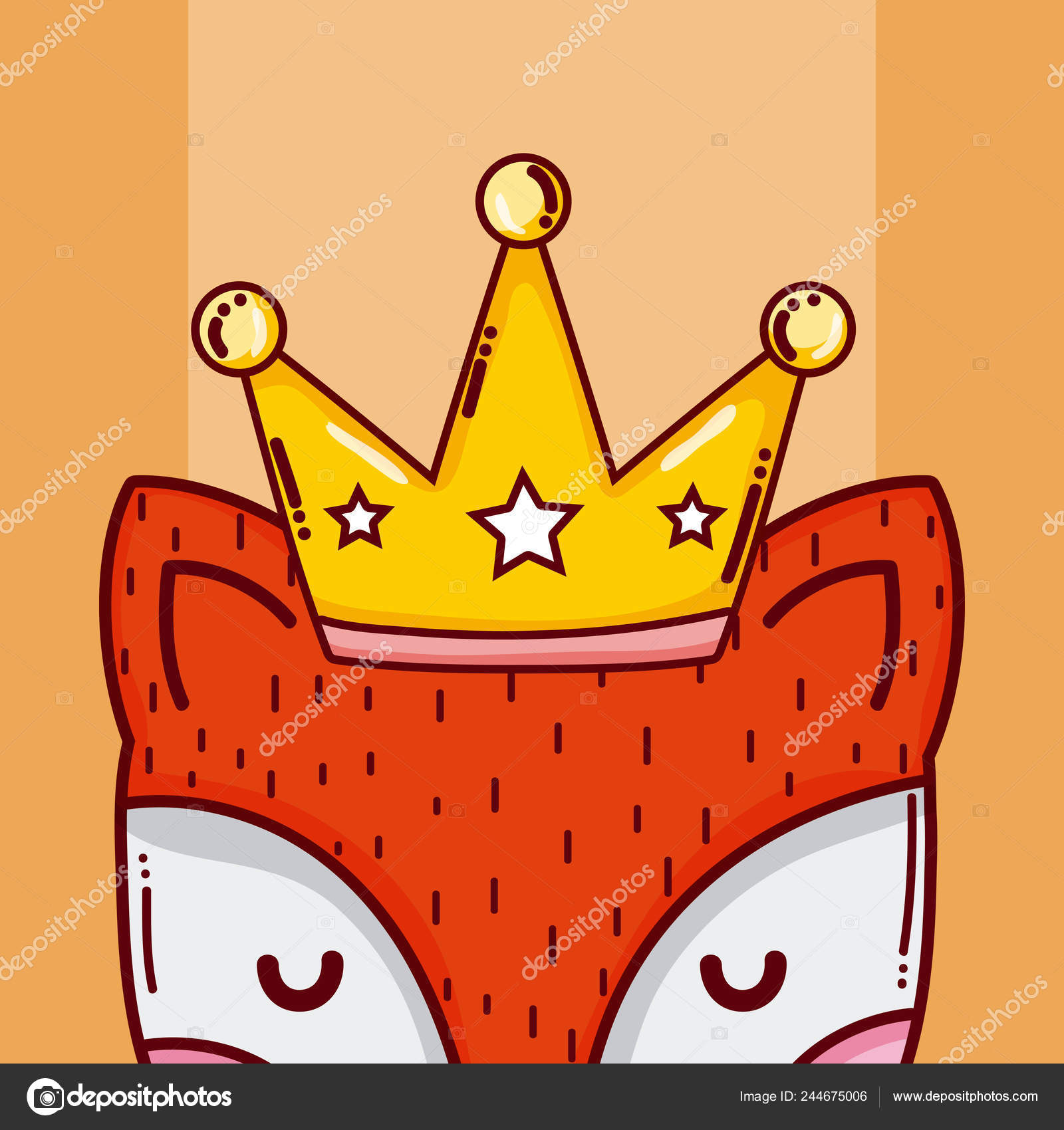 Cute King Fox Crown Cartoon Vector Illustration Graphic Design Stock ...