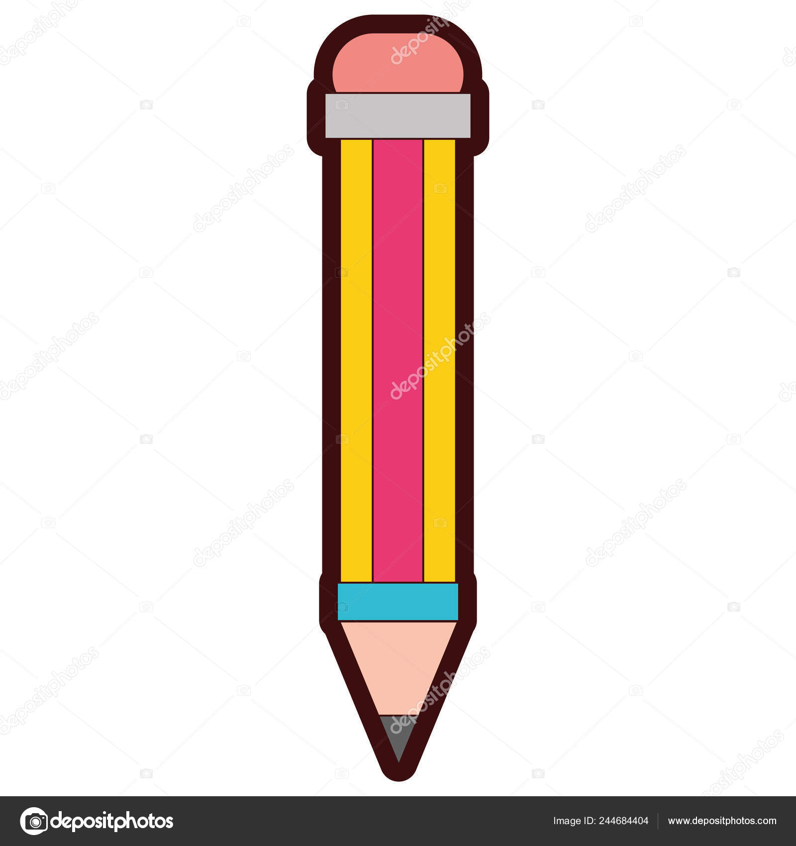 Full Color Pencil Object School Education Design Vector Illustration ...