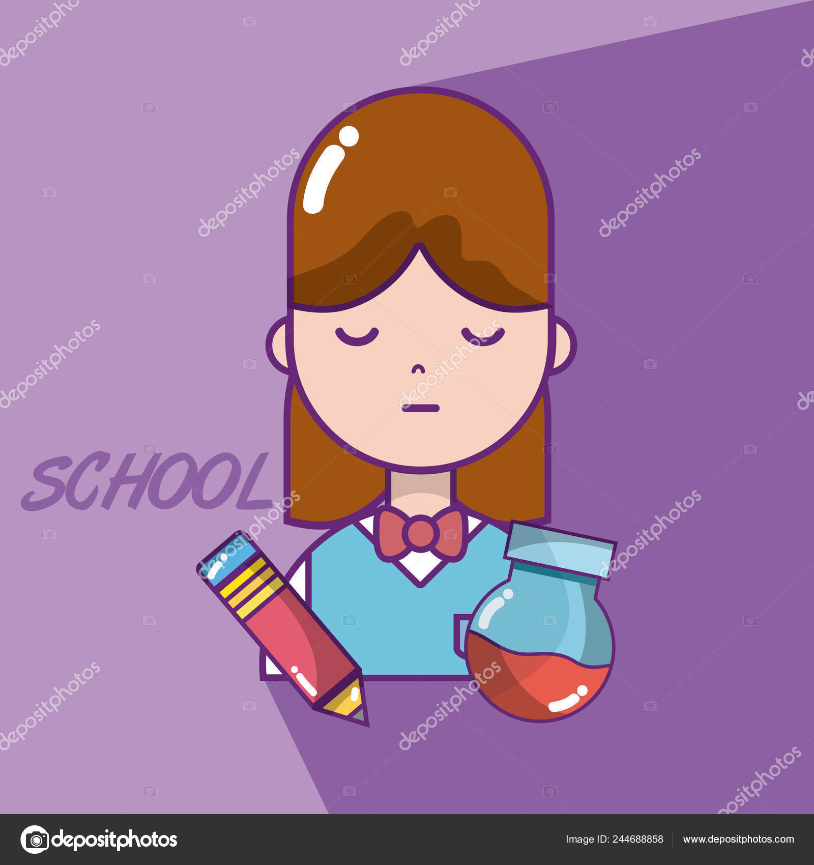 School Student Girl Cartoon Vector Illustration Graphic Design Stock ...
