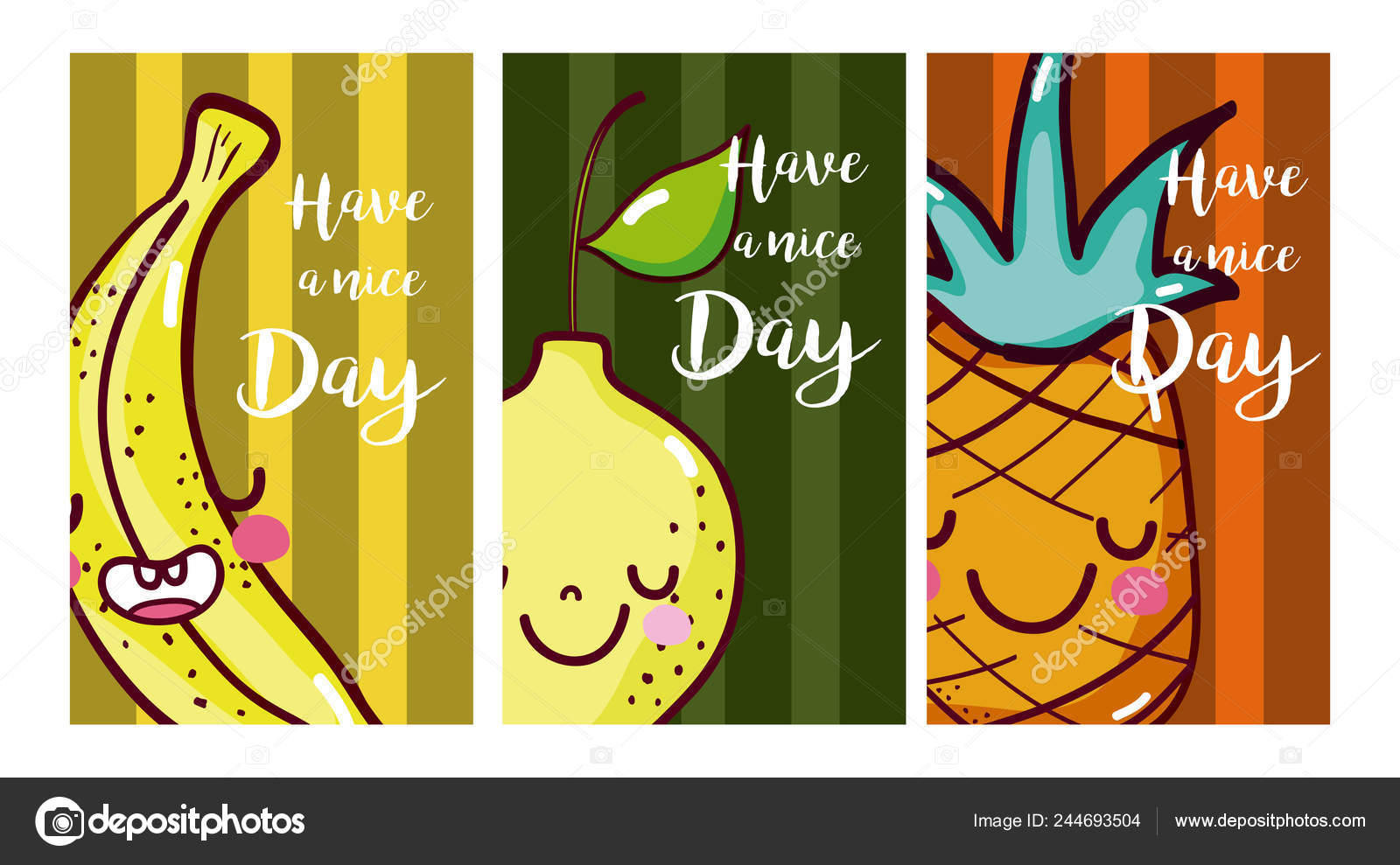 Set Nice Day Cards Fruits Cartoons Vector Illustration Graphic Design ...