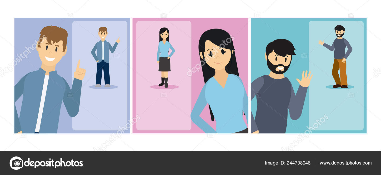 Set Young People Cartoons Cards Vector Illustration Graphic Design ...