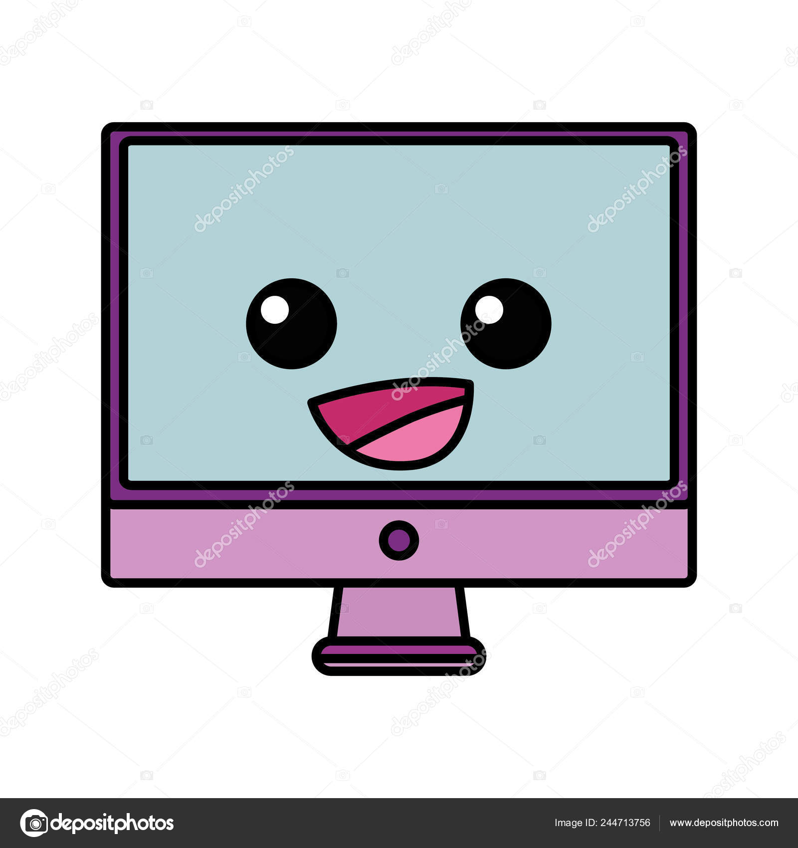 Colorful Happy Computer Screen Kawaii Cartoon Vector Illustration Stock ...