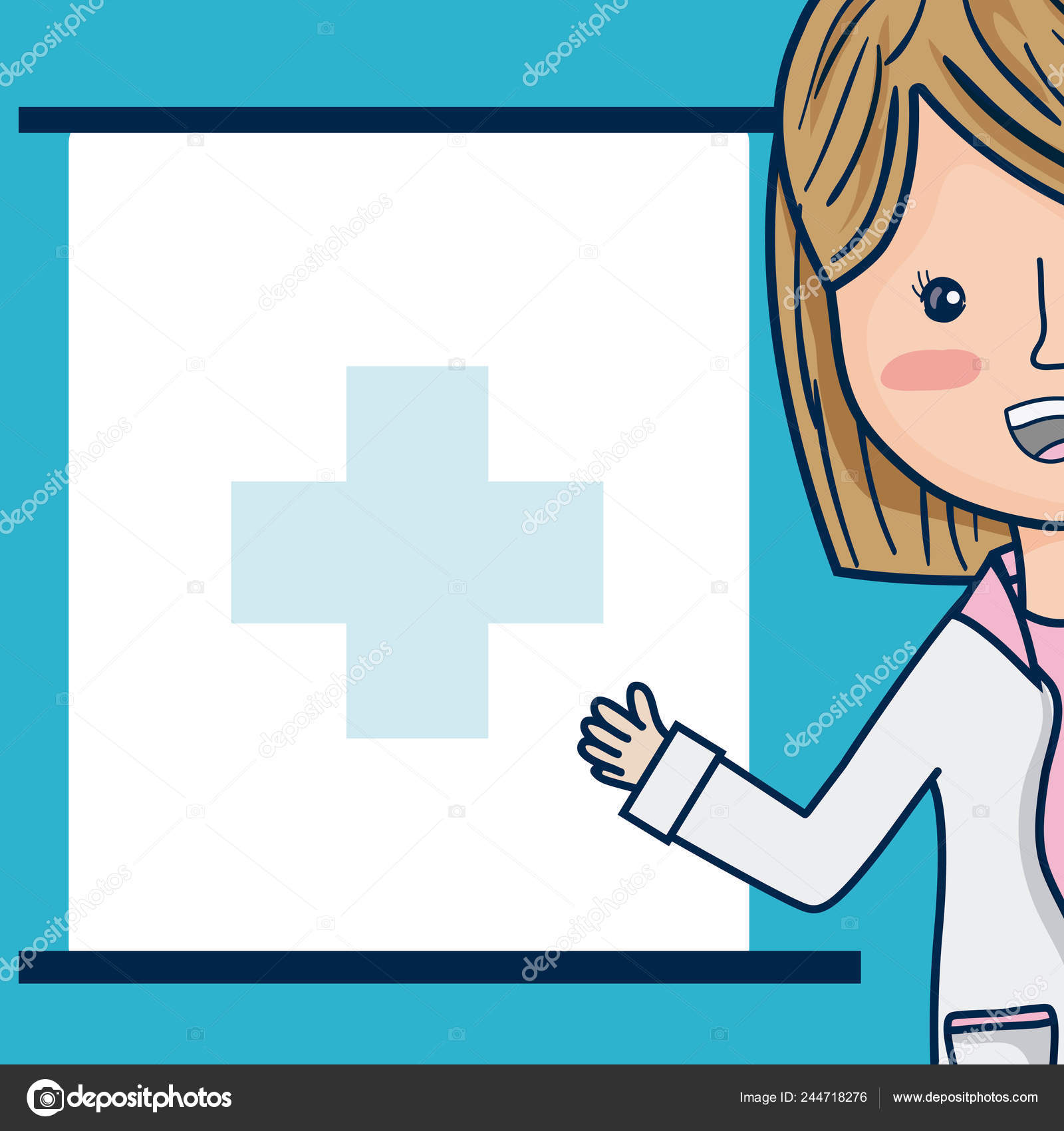 Doctor Cartoon Blank Frame Blue Background Vector Illustration Graphic ...