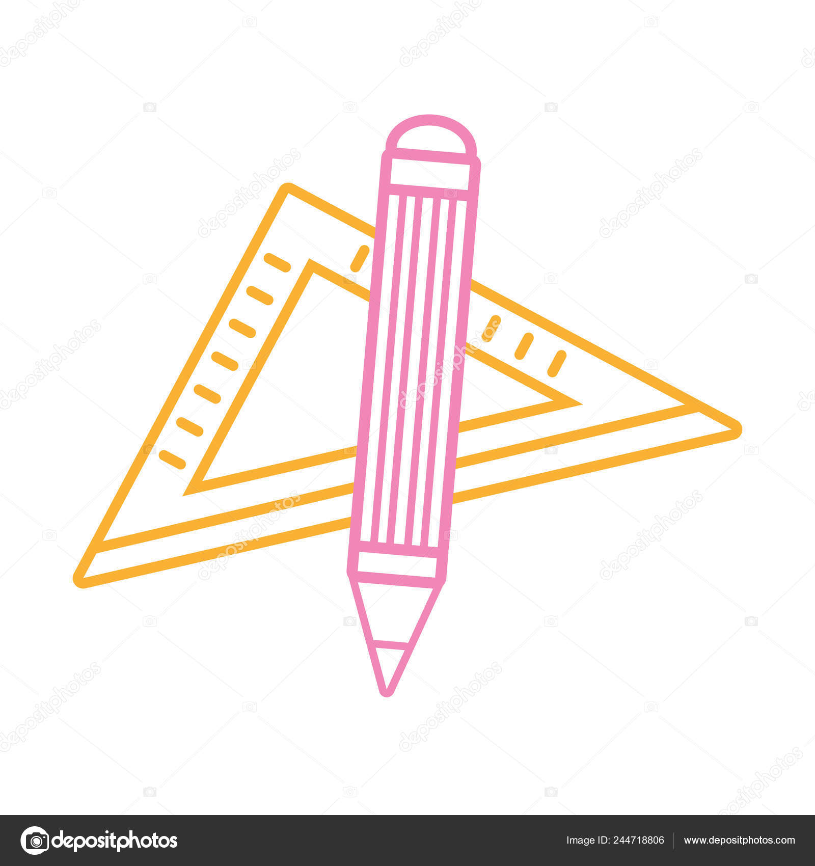 Silueta Regla Cuadrada Con Lápiz Escuela Herramientas Vector ...