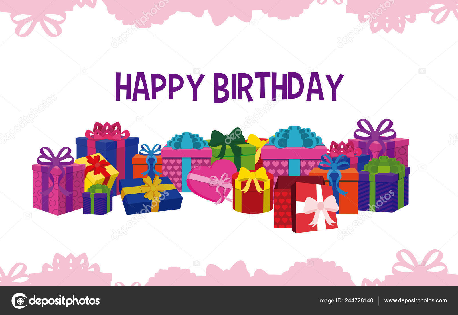 Happy Birthday Card Gift Boxes Colorful Vector Illustration Graphic ...