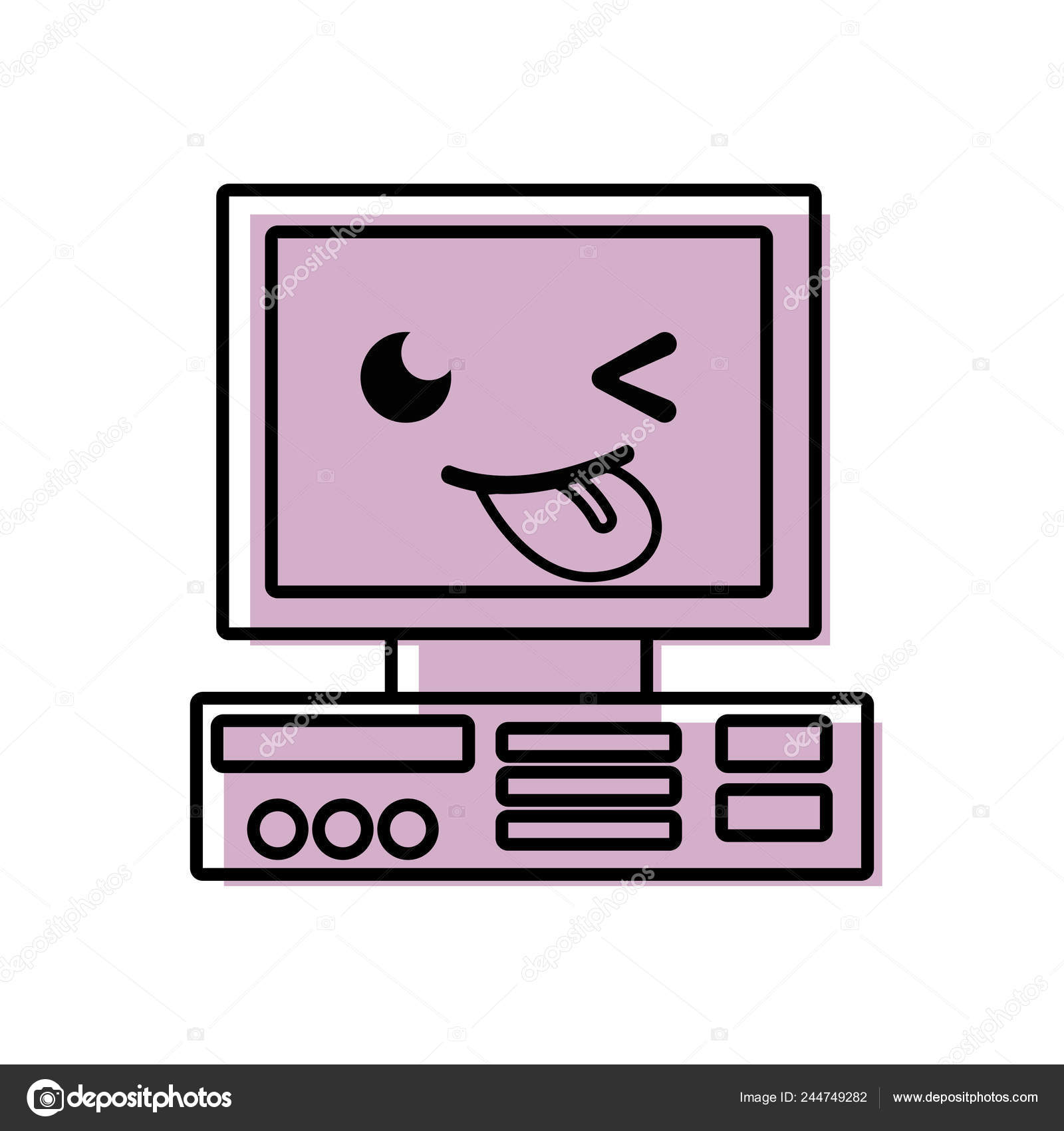 Color Funny Cute Computer Technology Kawaii Vector Illustration Stock ...