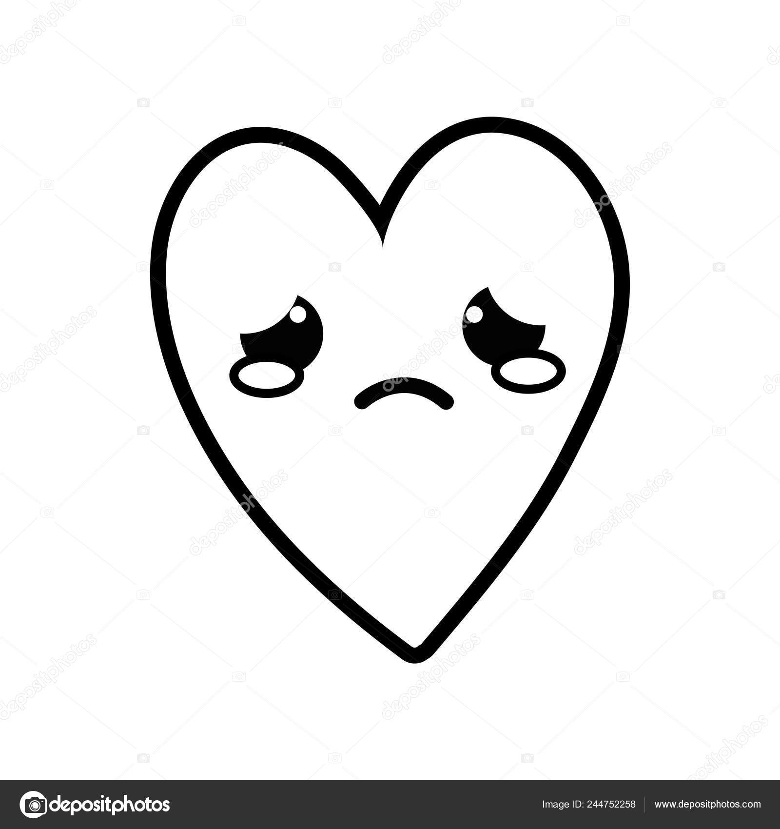 Línea Lindo Corazón Llorando Kawaii Ilustración Vector Dibujos Animados ...