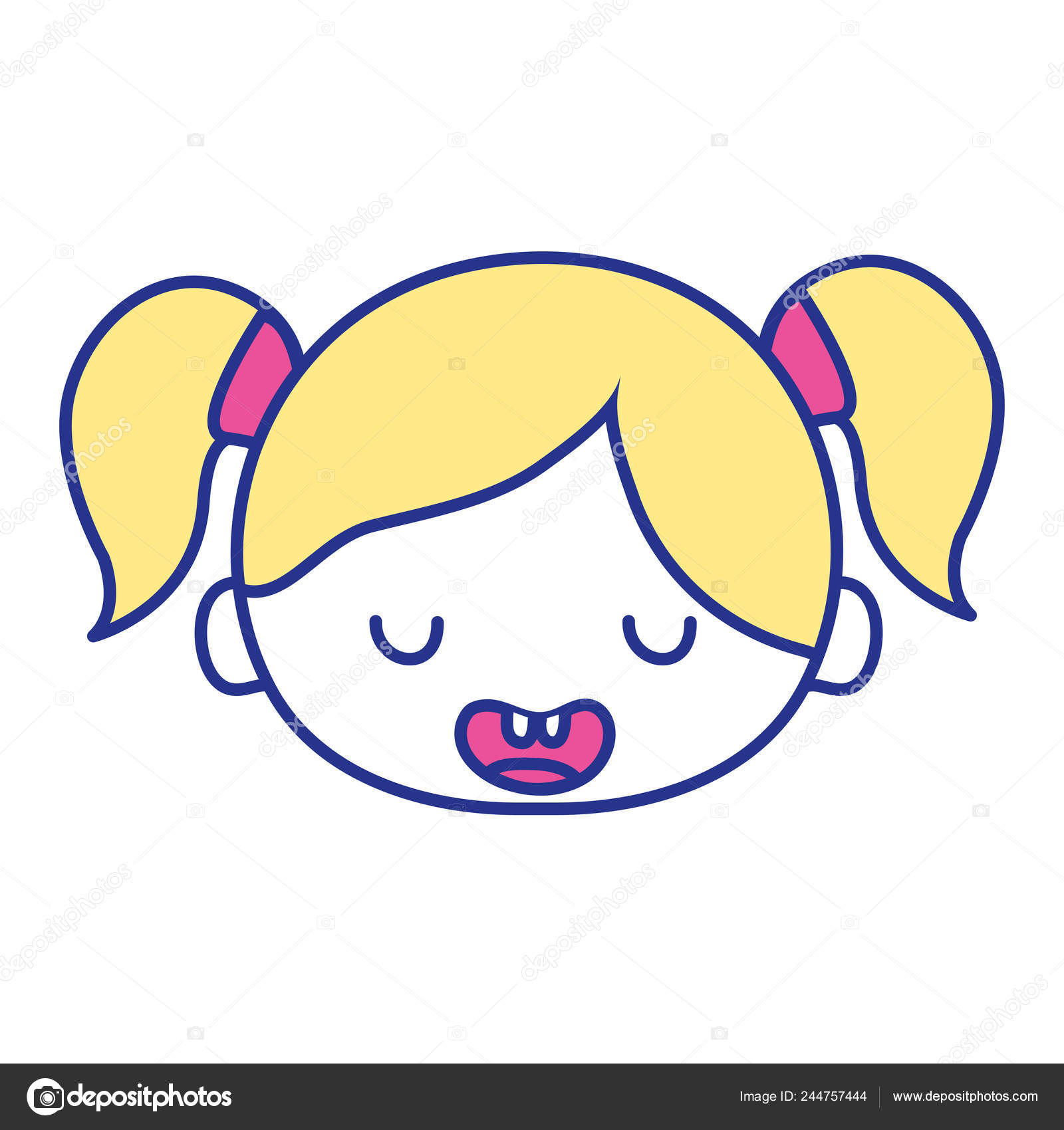 Full Color Funny Girl Head Two Tails Hair Vector Illustration Stock ...