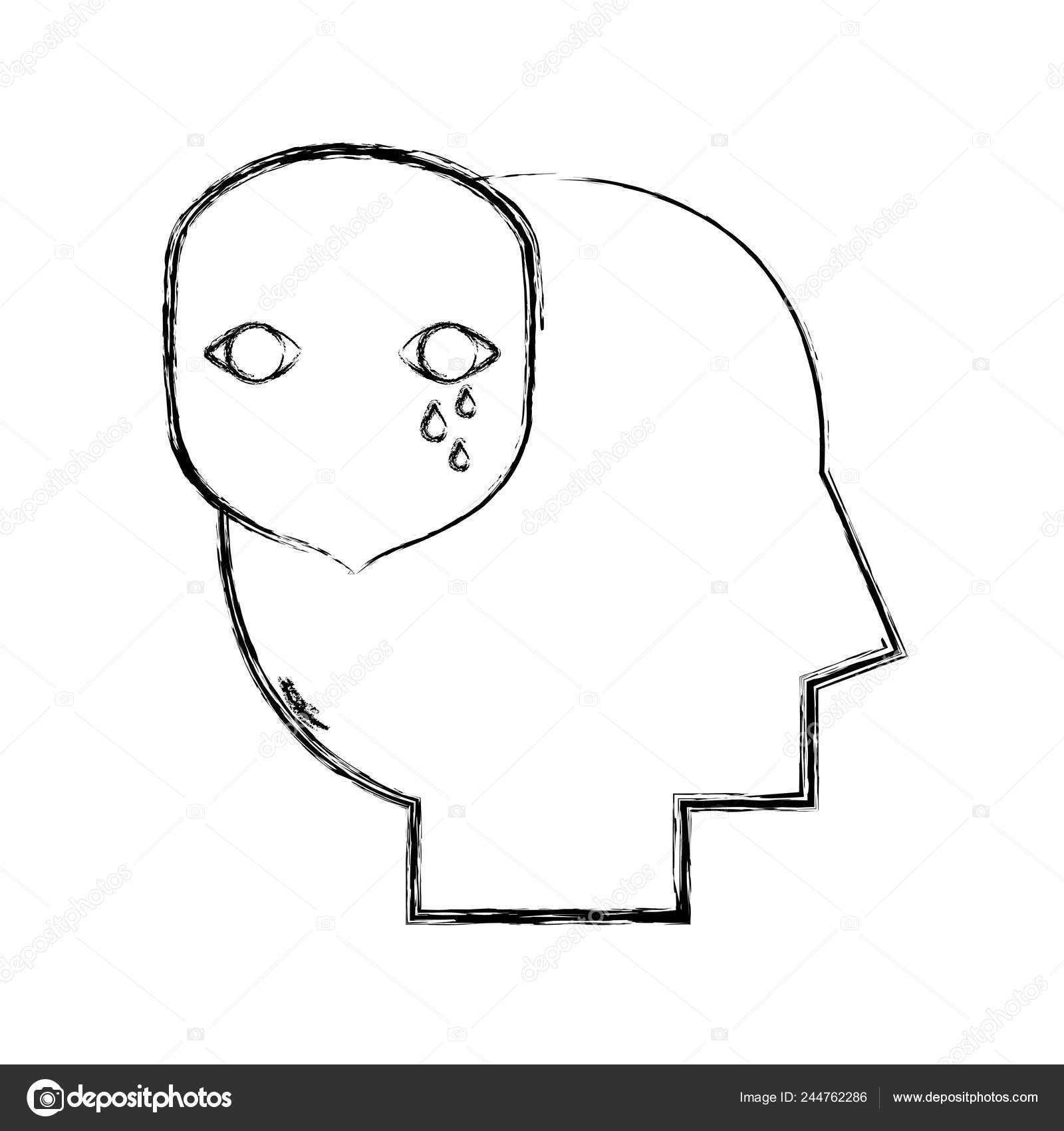 Figure Silhouette Man Face Crying Mental Feeling Vector Illustration ...